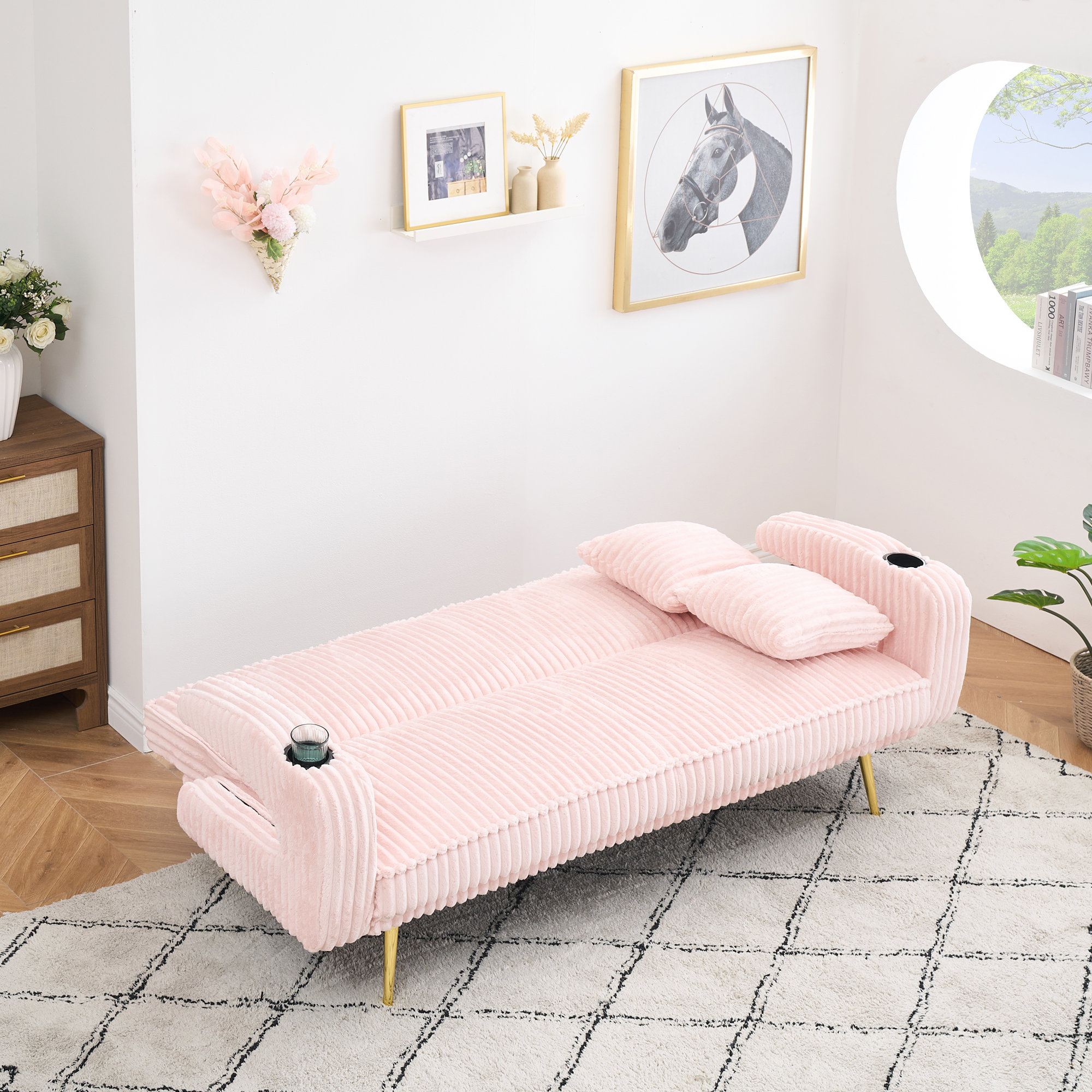 Latitude Run® 74-inch corduroy 3-speed convertible sofa bed with two ...