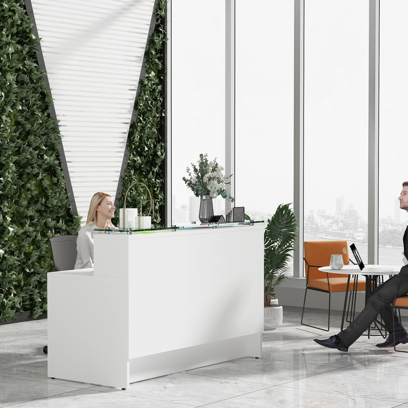 Upper Square™ Karstens 2 Person Rectangular Glass Reception Desk ...
