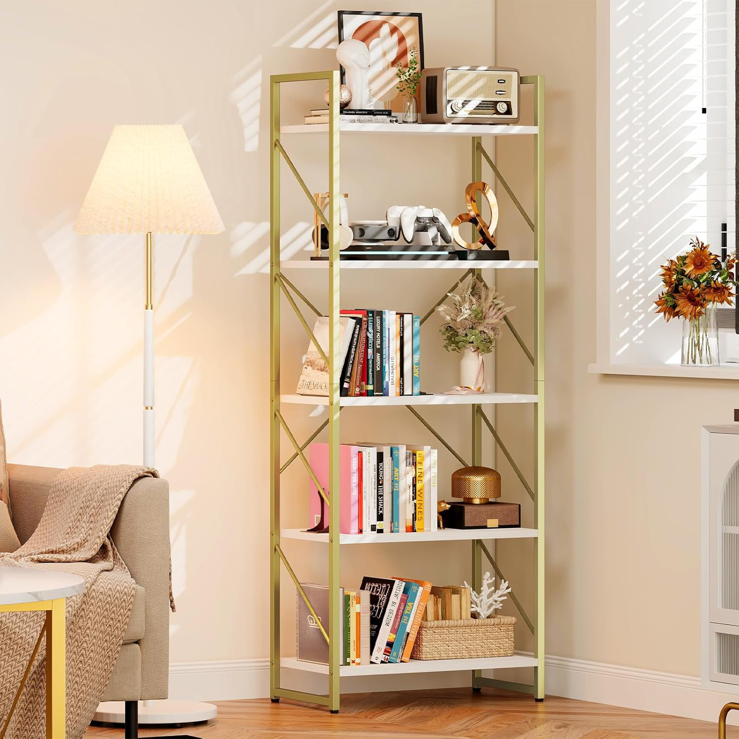 Mercer41 Modren 5 Tier Bookcase, Storage Shelves Organizer Standing ...