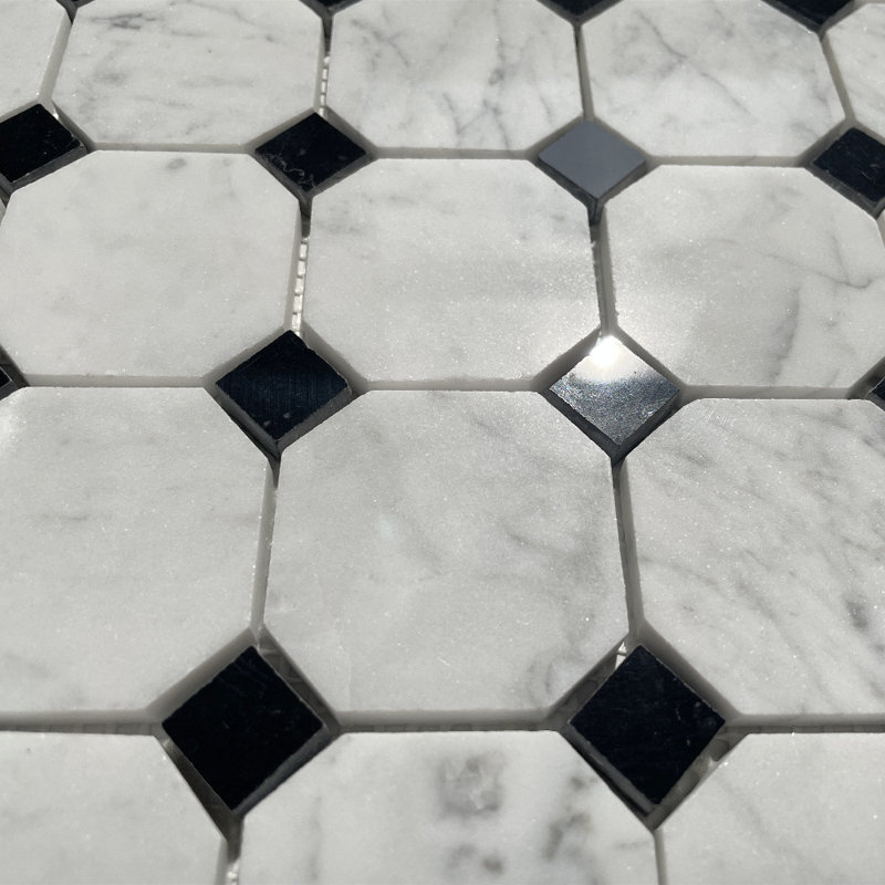 Marble Online 12" x 12" Marble Octagon and Dot Mosaic Wall & Floor Tile ...