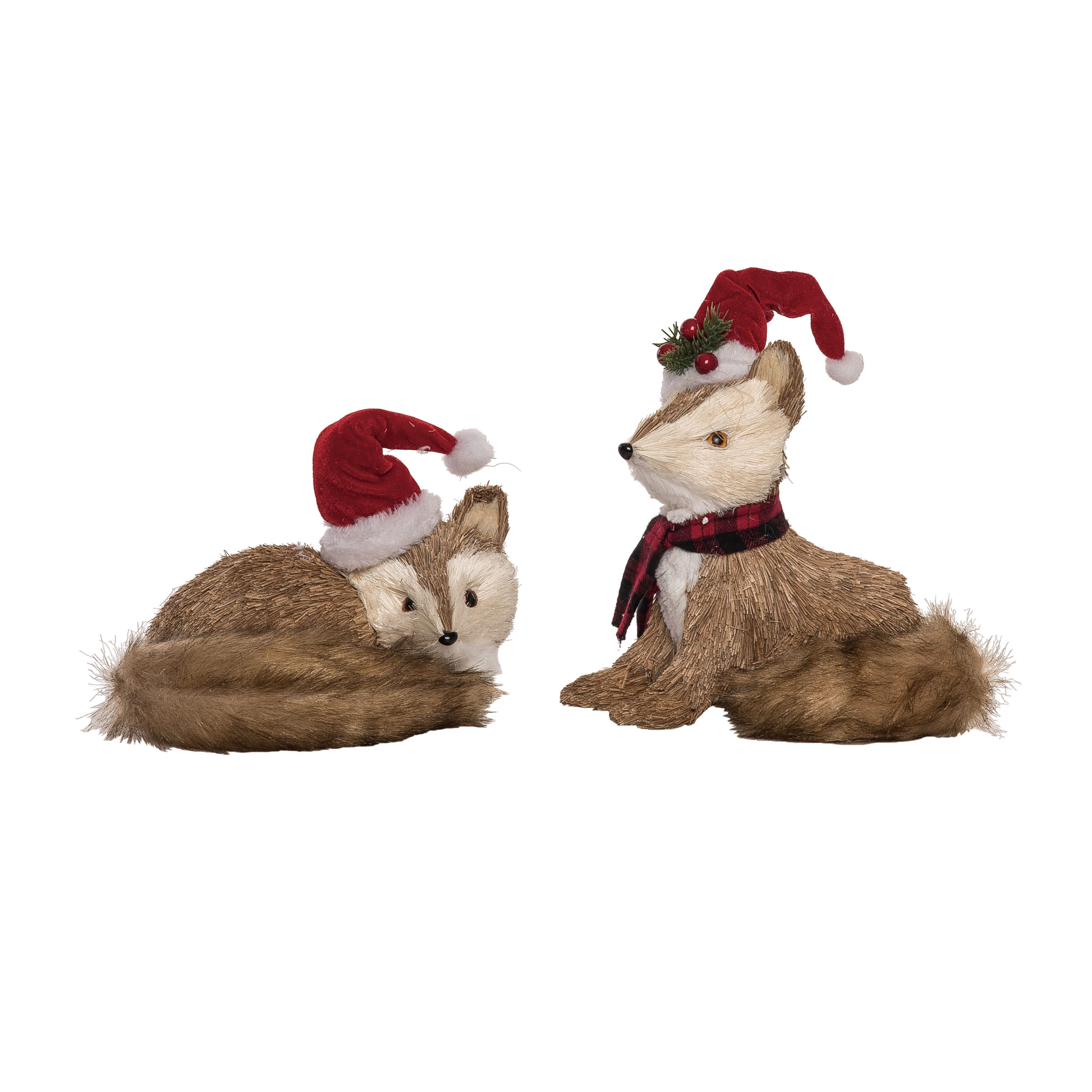 The Holiday Aisle® Foam Sisal Fox w/Santa Hat Set of 2 Christmas Home ...