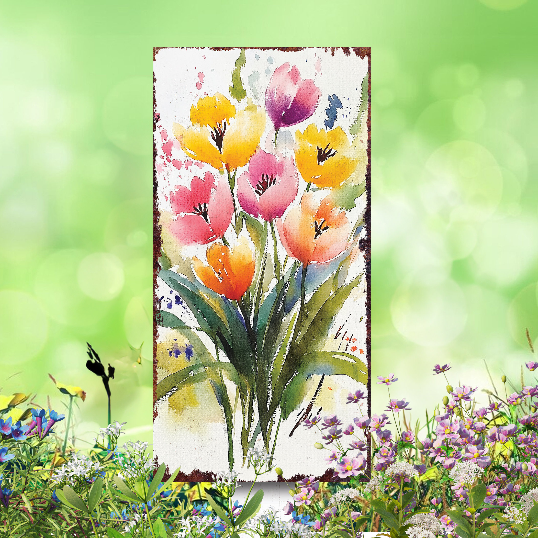 Winston Porter 30in Spring Garden Stake | Watercolor Tulips Decor ...
