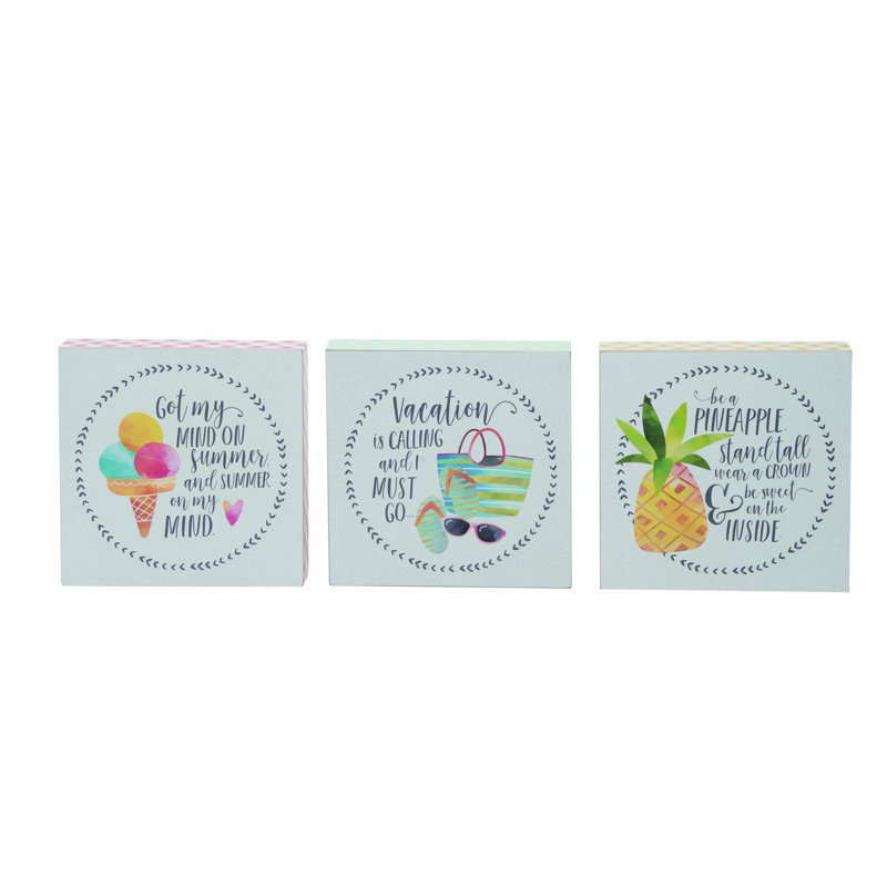Trinx MDF Summer Fun Block Decor Set of 3 Spring Home Decorations | Wayfair