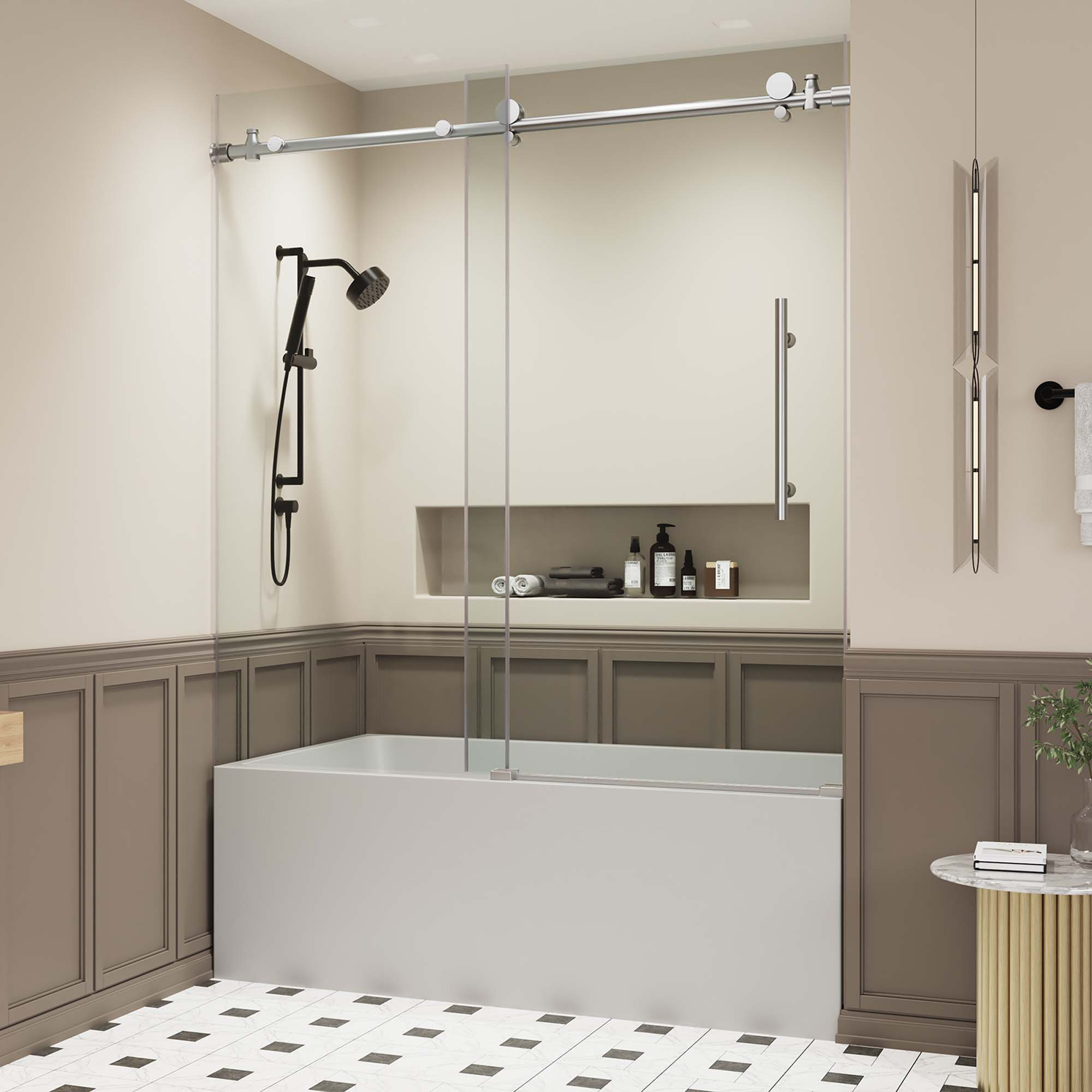 GROUPES Frameless Sliding Bath Door,Bath Shower Door,Clear Tempered ...