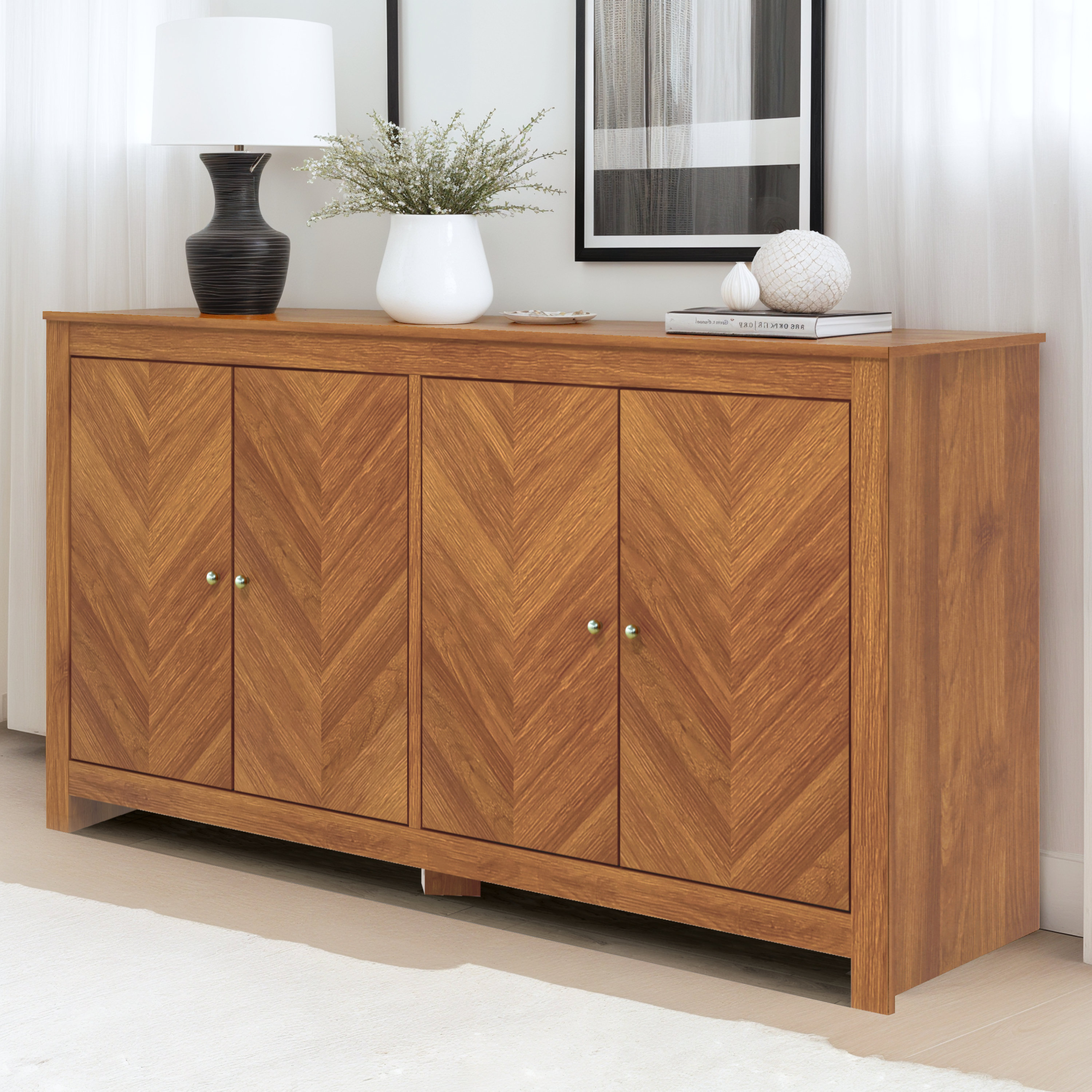 The Twillery Co.® Aleshire 58.4'' Modern Chevron 4 Door Storage Buffet ...