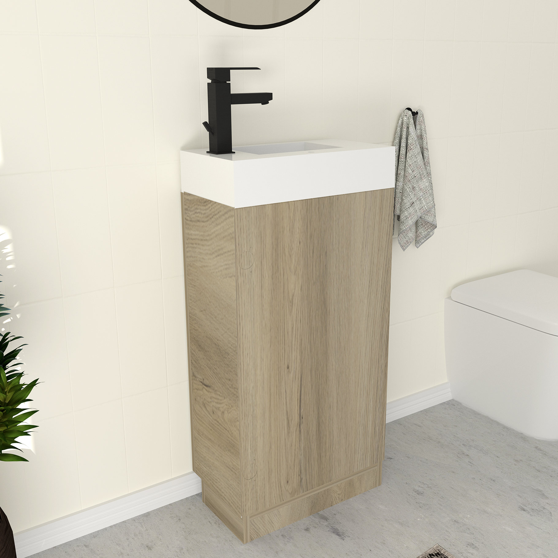Ebern Designs Natural Ash 16 Inch Bathroom Vanity For Tight Spaces ...