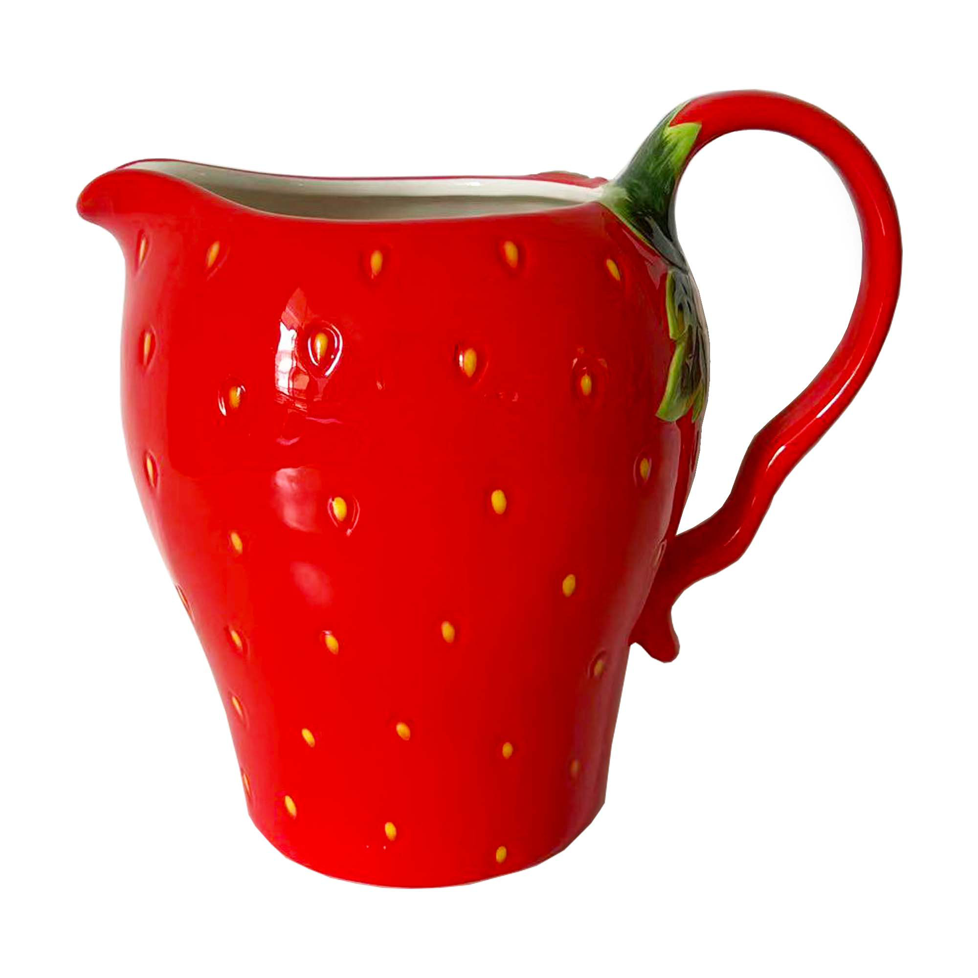 Gracie Oaks Hand Painted Strawberry Ceramic Pitchers With Handle In Red ...
