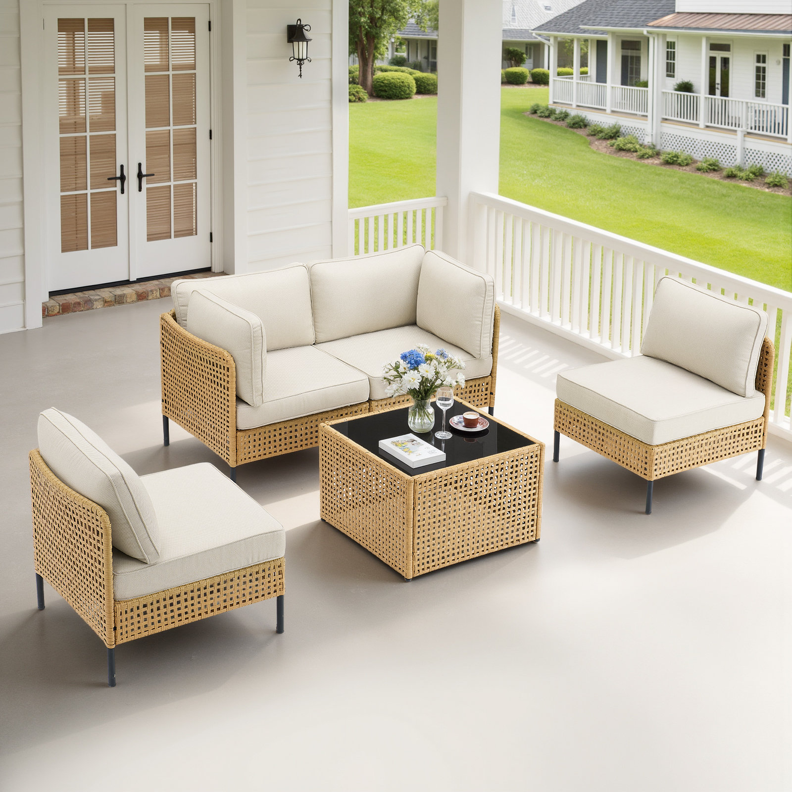 Ebern Designs 5 Pieces Outdoor Sectional Wicker Patio Furniture Set ...