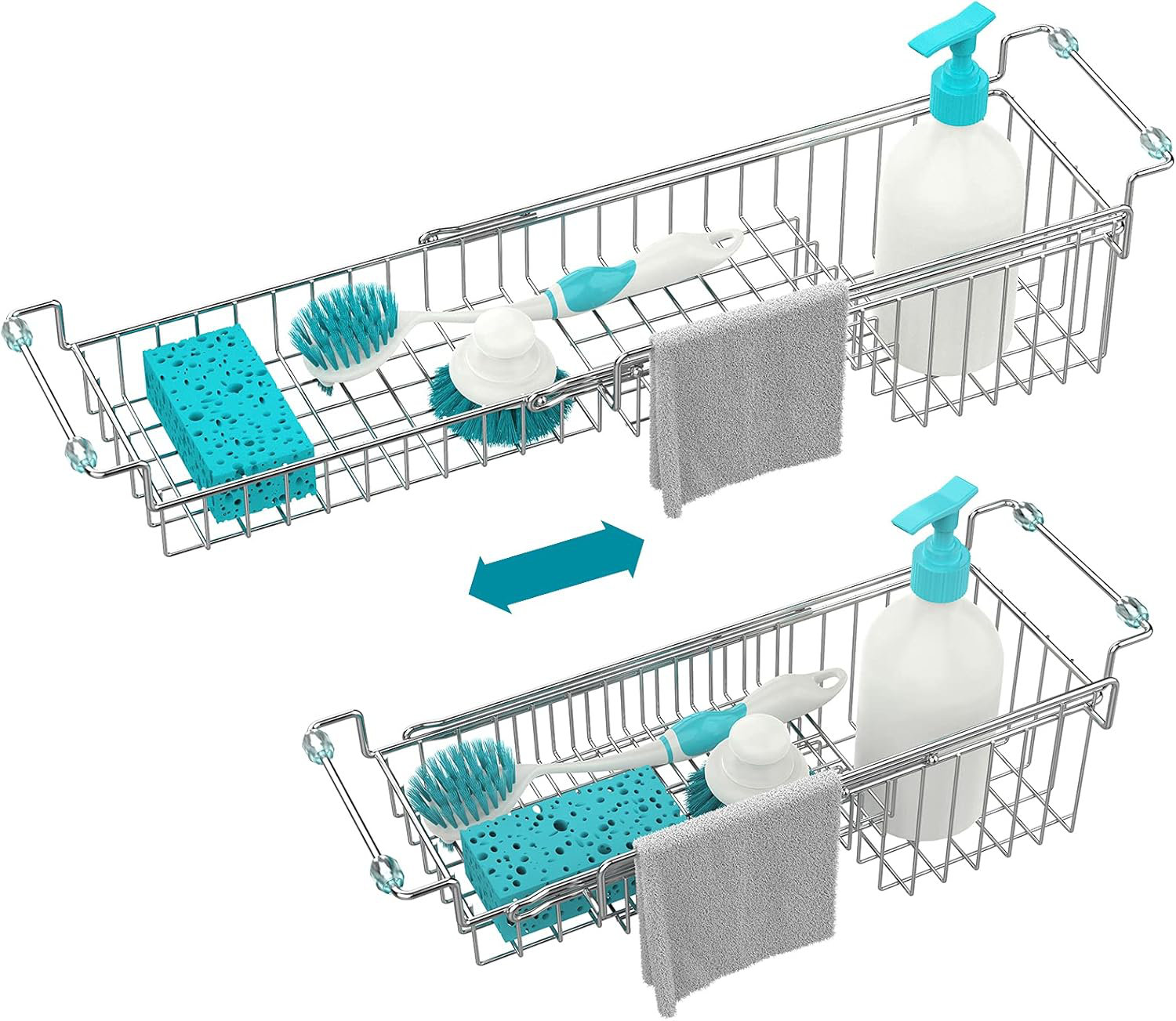 XMVJHOME Over Sink Stainless Steel Expandable Caddy - Sponge Holder ...