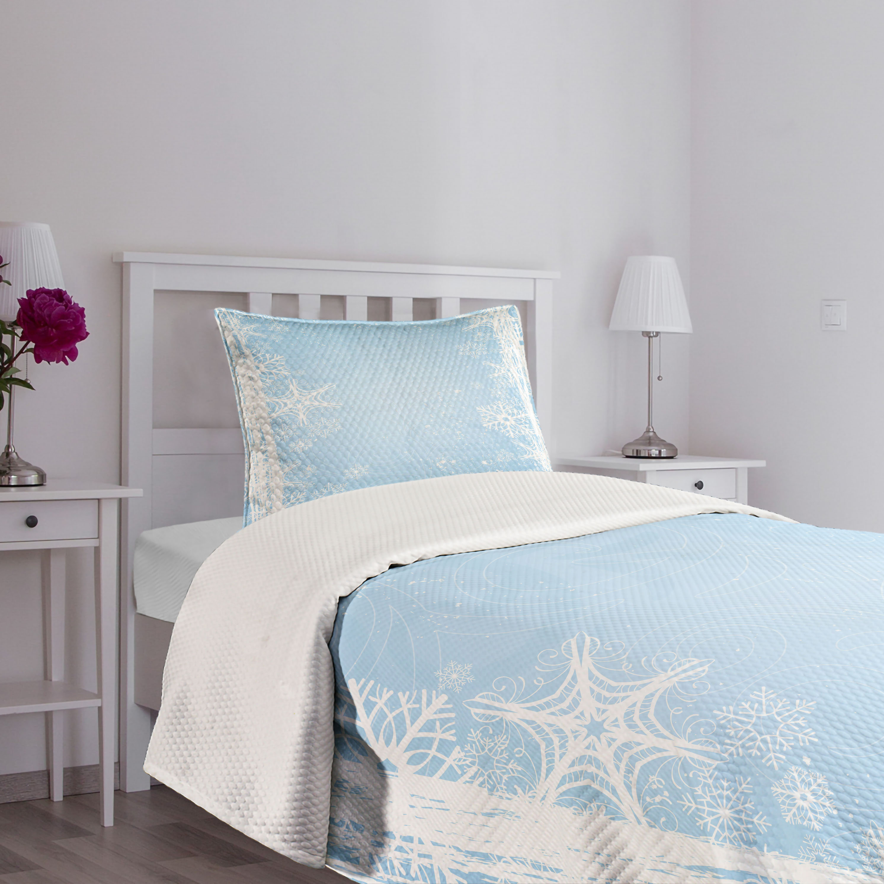 Ambesonne Winter Bedspread Christmas Snowflake Soft Pale Blue White ...