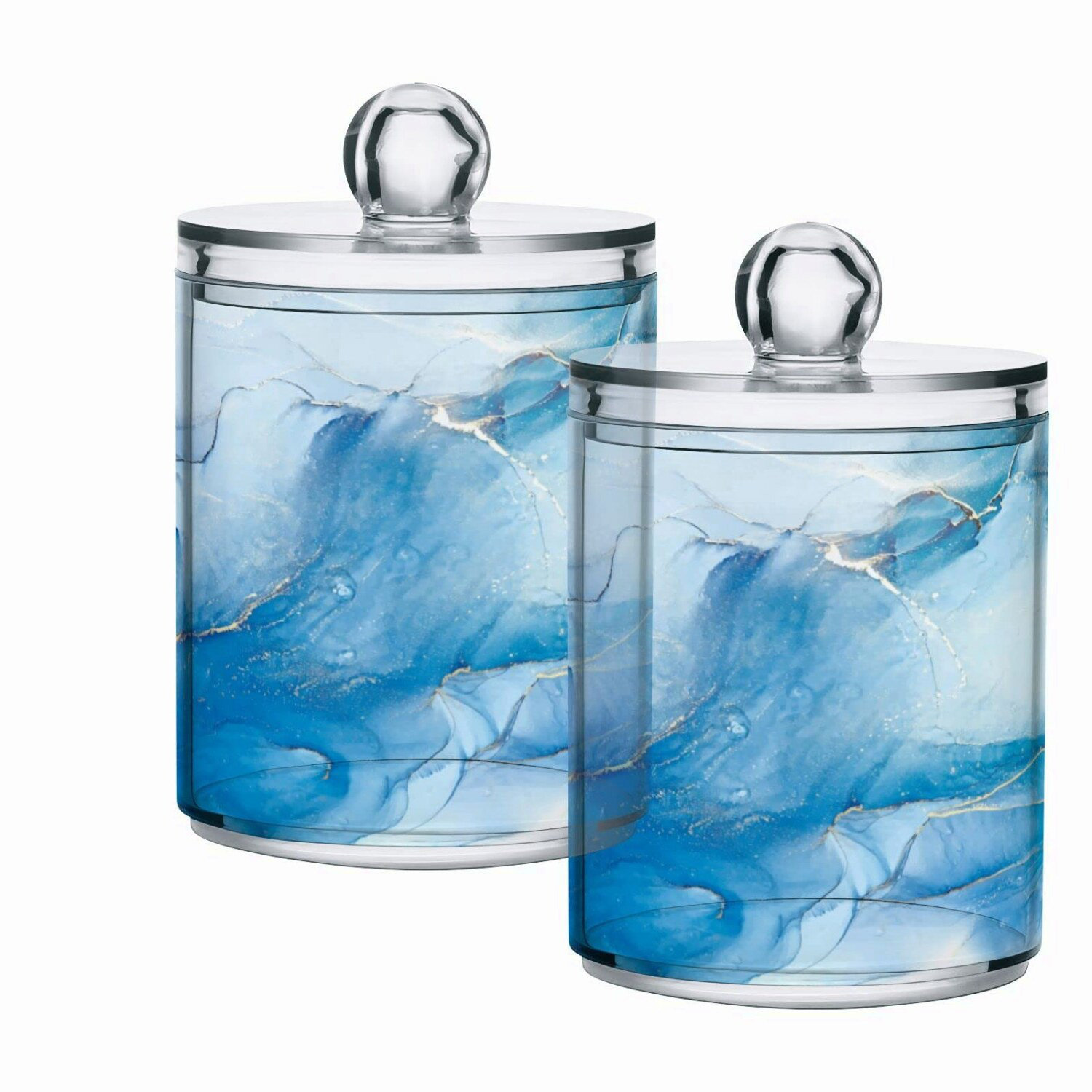 Latitude Run® Teal Marble Qtip Holder Set - 2 Pack Bathroom Organizer ...