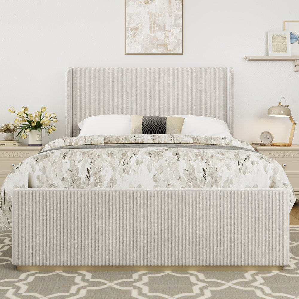 House of Hampton® Queen Size Corduroy Upholstered Bed Frame With ...