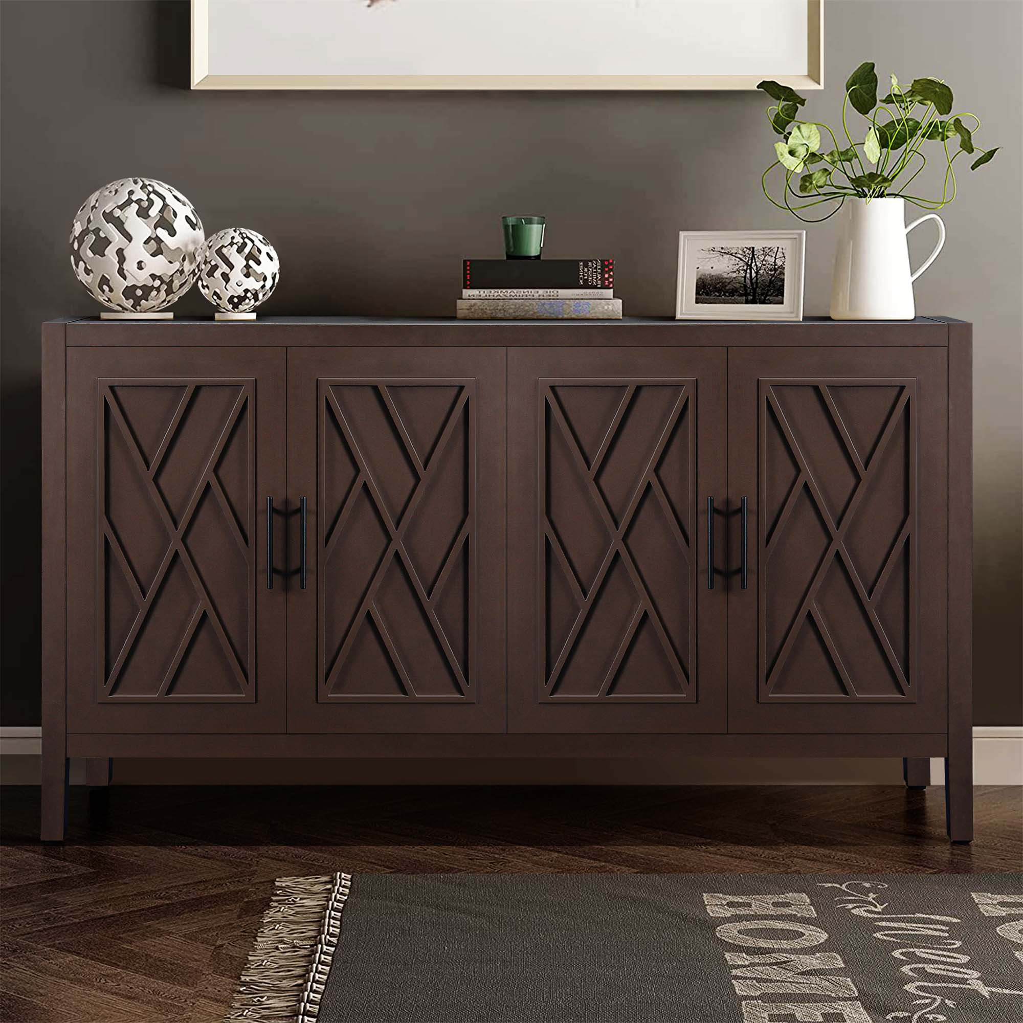 House of Hampton 4 Door Wooden Twill Sideboard American Country Vintage ...