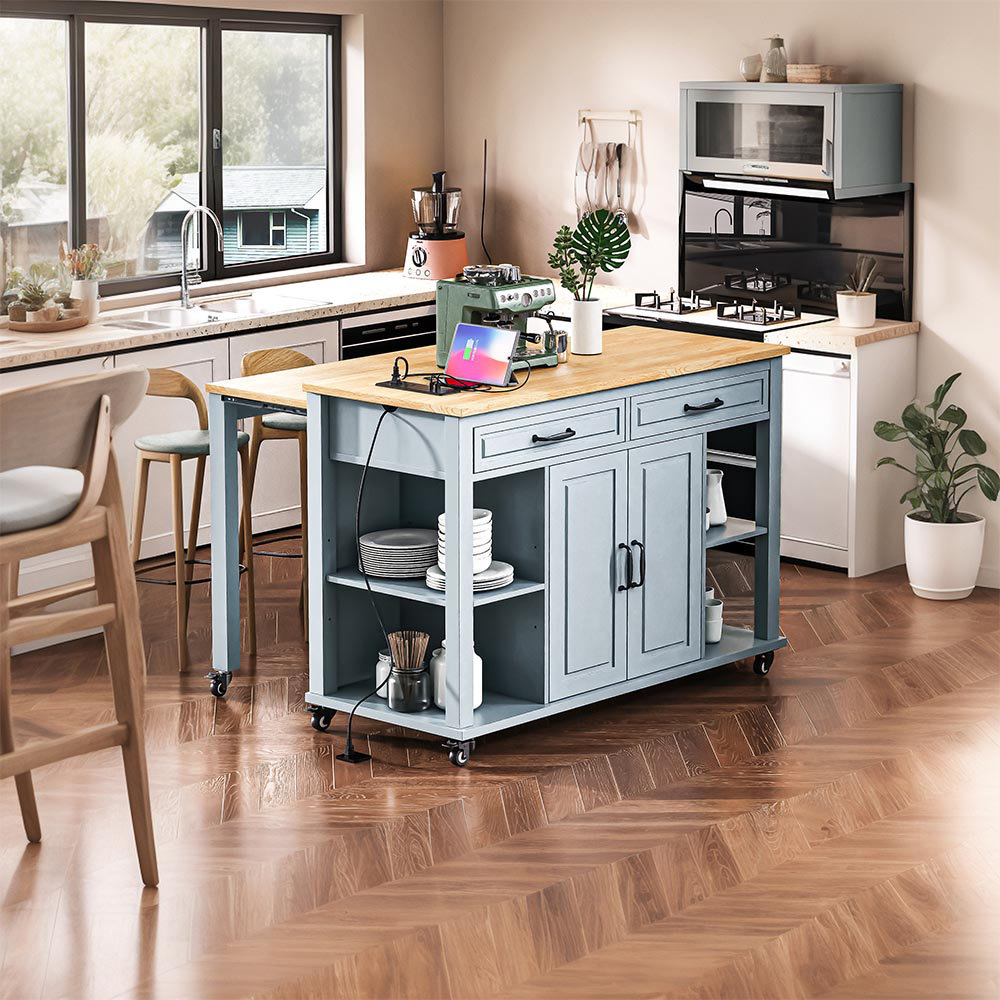 Lark Manor 47-inch rolling kitchen island with extendable dining table ...