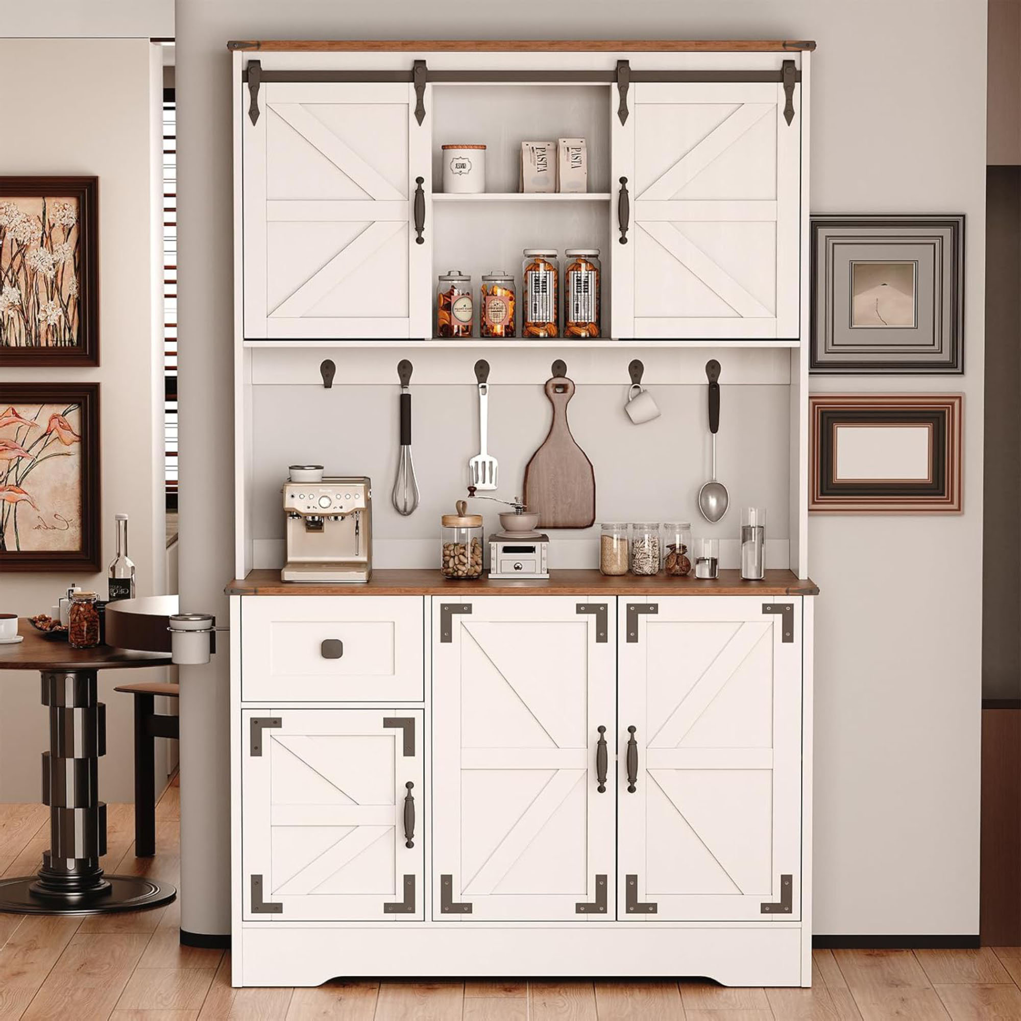 Rosalind Wheeler Kitchen Hutch Food Pantry With Charging Station And ...