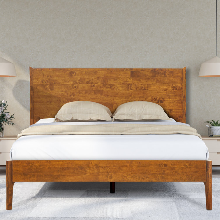Acacia Haven Solid Wood Bed Frame with Headboard, Scandinavian Platform ...
