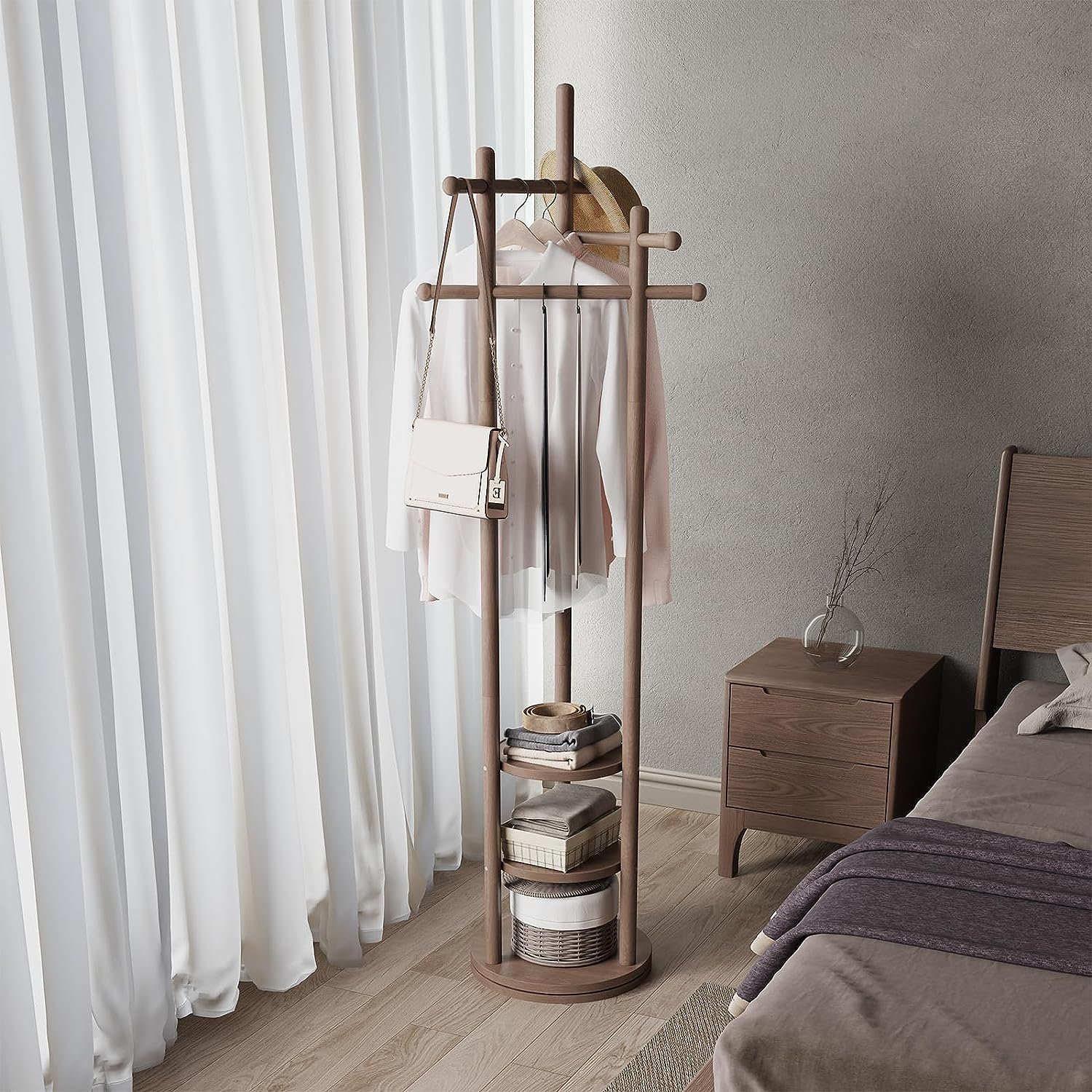 Hokku Designs Rotary Coat Rack, Wooden Coat Rack Freestanding With ...