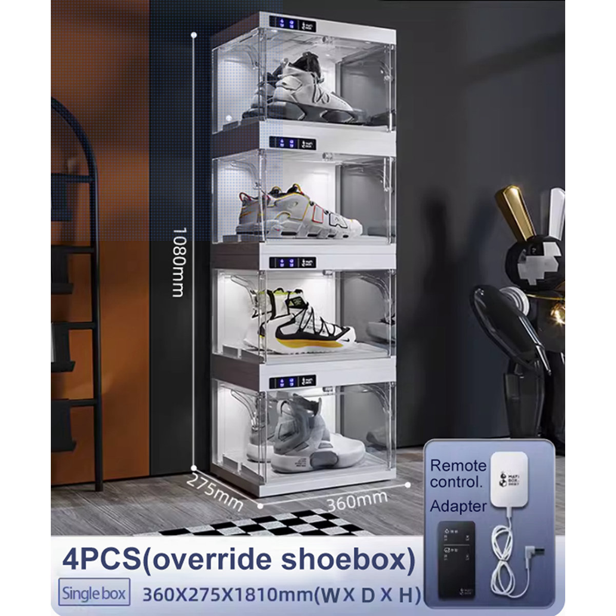 HOVEYY Smart LED Display Case, Auto Clear Shoe Storage Boxes With LED ...