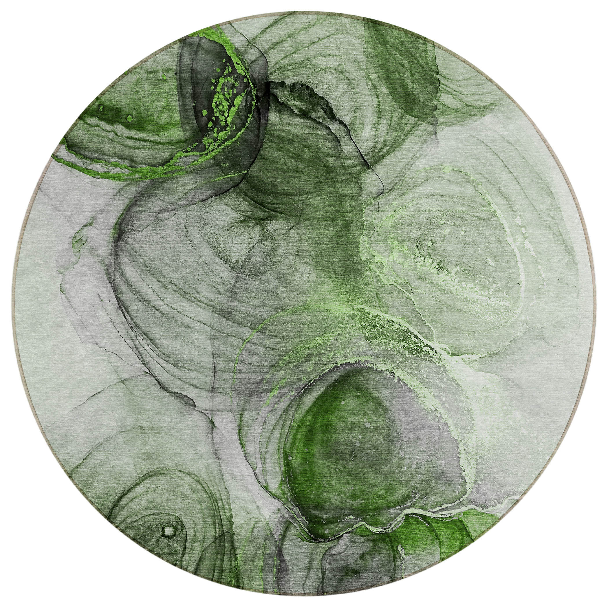 Orren Ellis 8' Round Olive Green Round Abstract Washable Non Skid ...