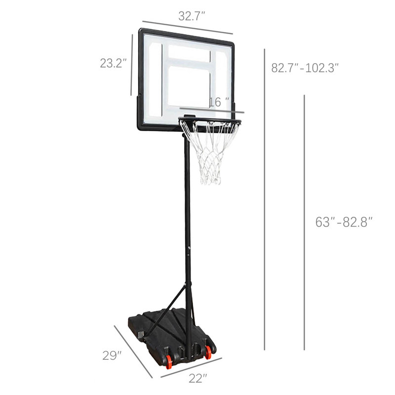Wewdigi Height Adjustable 33" Metal Portable Full-Size Basketball Hoop ...
