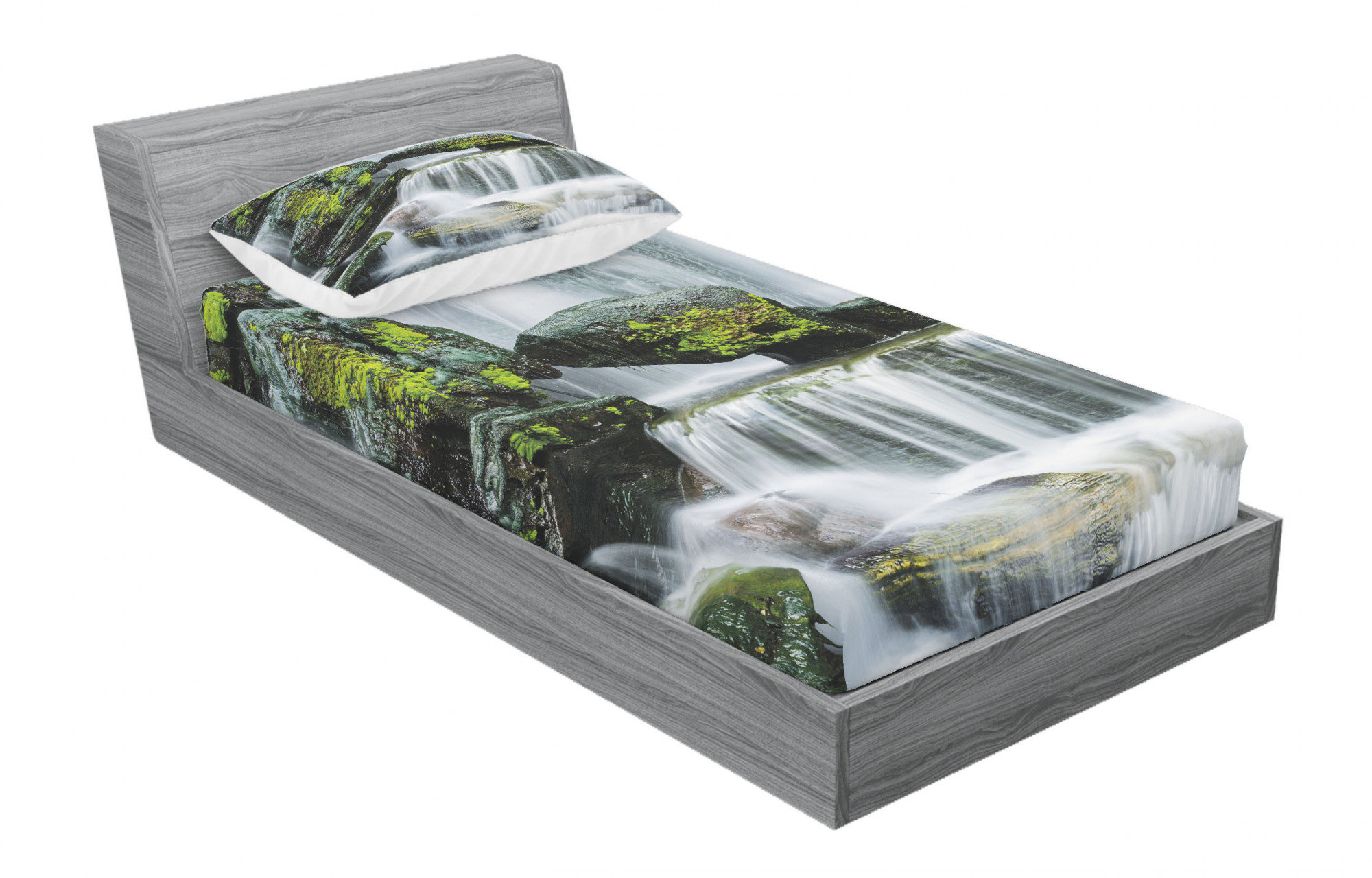 Ambesonne Majestic Waterfall Blocked with Massive Rocks with Moss Sheet ...