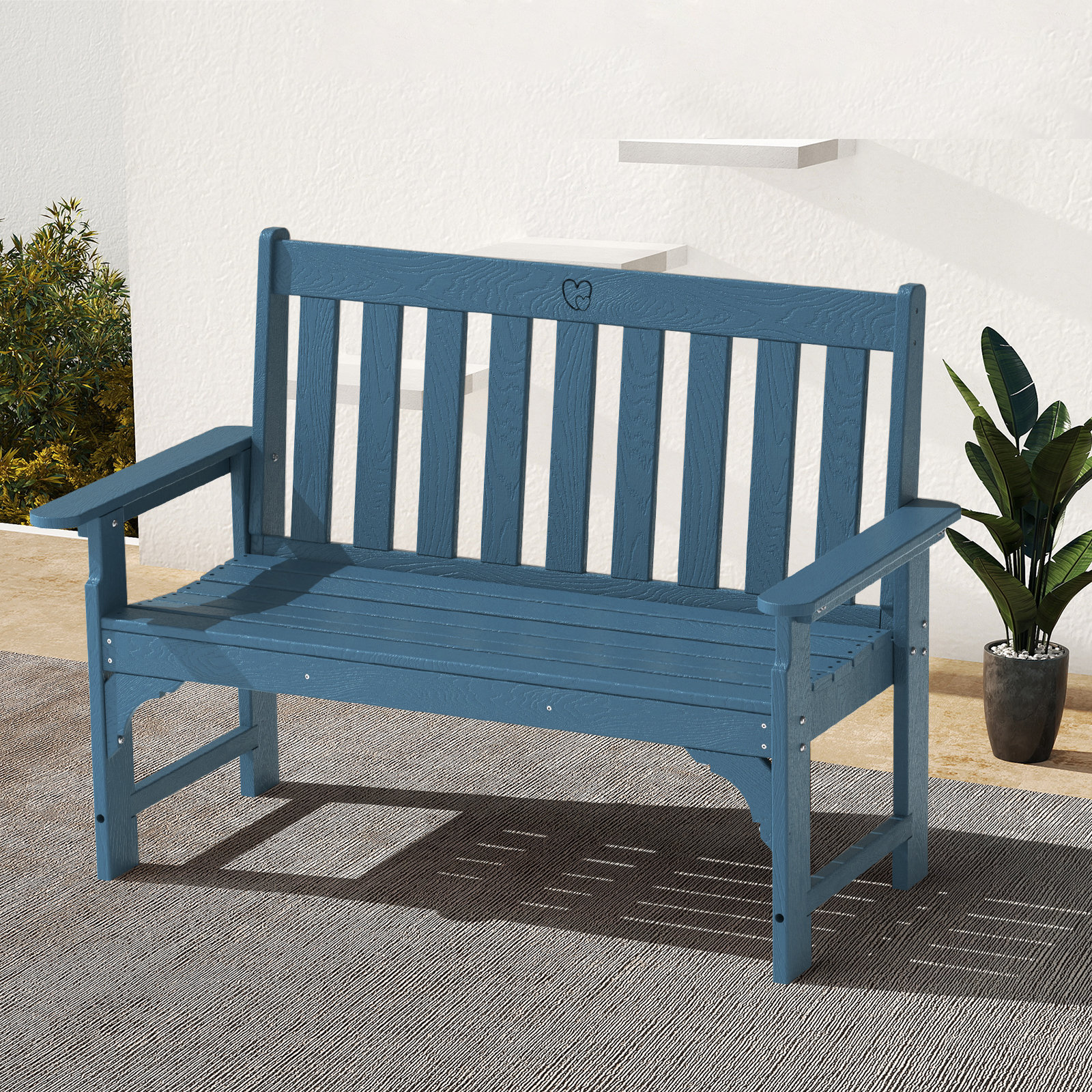 Latitude Run® Outdoor Bench, 2-Person HDPE Garden Bench with Heart ...