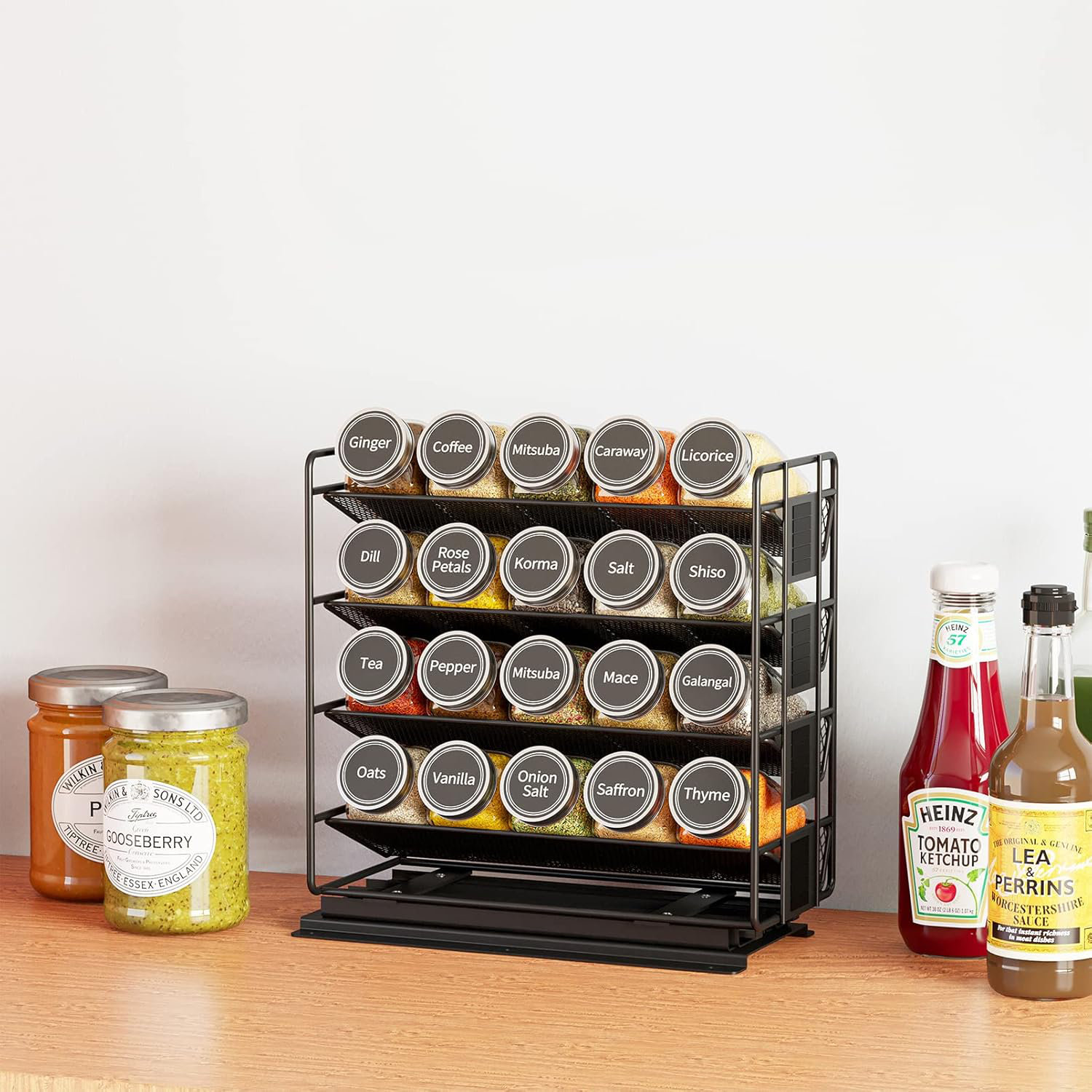 Prep & Savour Pull Out Spice Rack Organizer With 20 Jars, Heavy Duty ...
