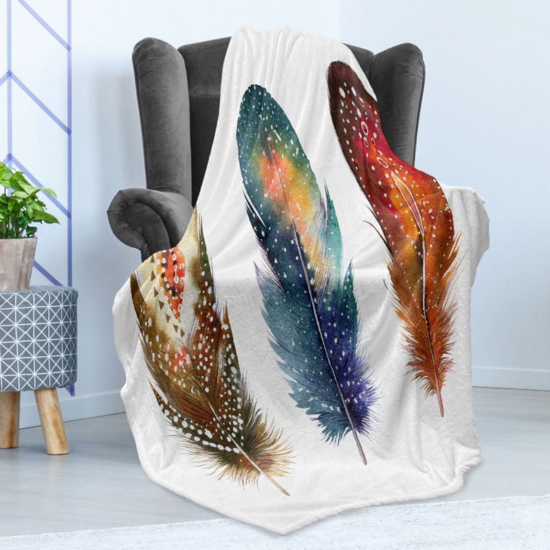 Ambesonne Ceremonial Fleece Throw Blanket Feather Tribal Orange Blue ...