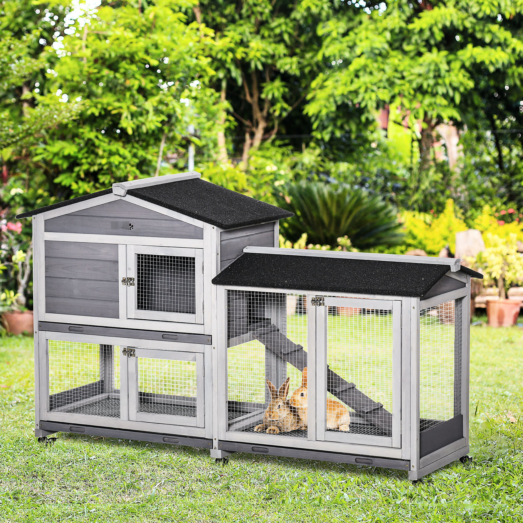 Tucker Murphy Pet™ Grey 62" Wooden Rabbit House With Run Box, No Leak ...