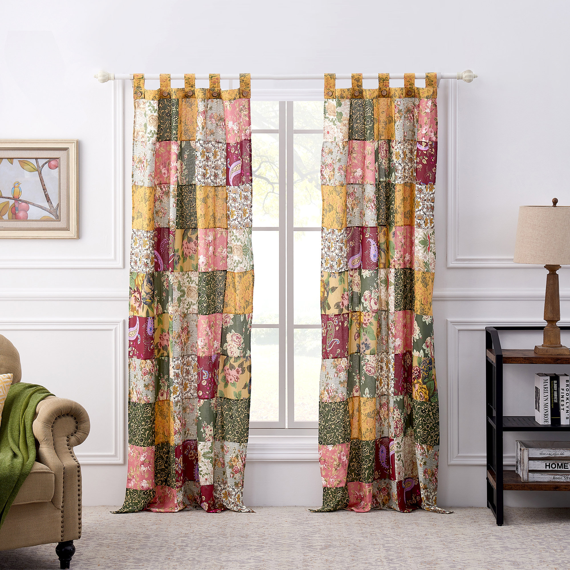Greenland Home Fashions Antique Chic Patchwork Semi-Sheer Tab Top ...