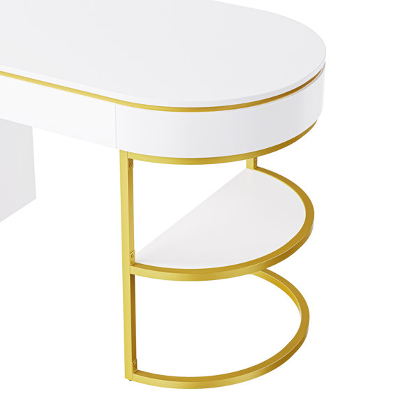 Mercer41 60''Modern Executive Desk,White Curved Computer Desk With Gold ...