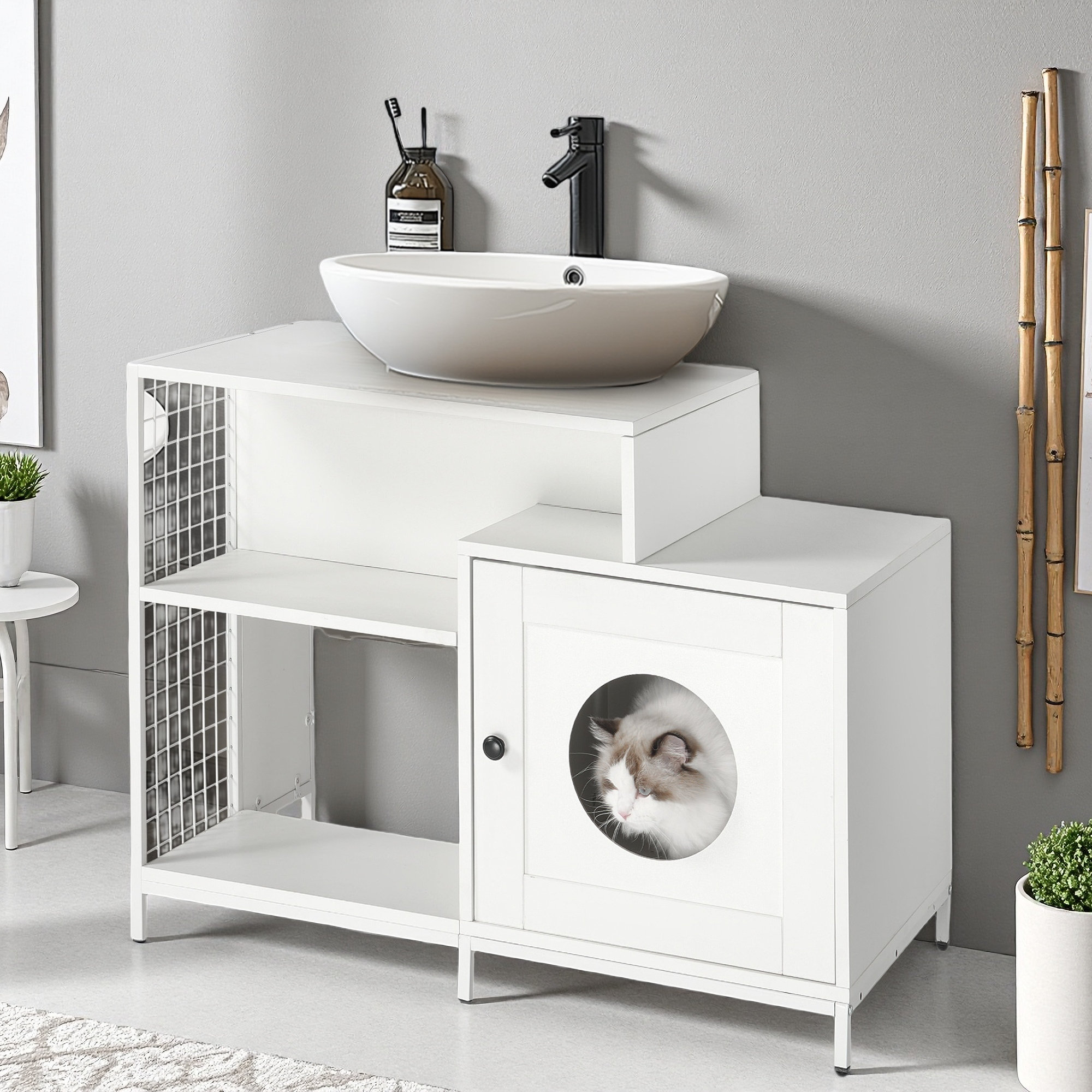 Tucker Murphy Pet™ Cat Litter Box Enclosure For Bathroom, Hidden Litter ...