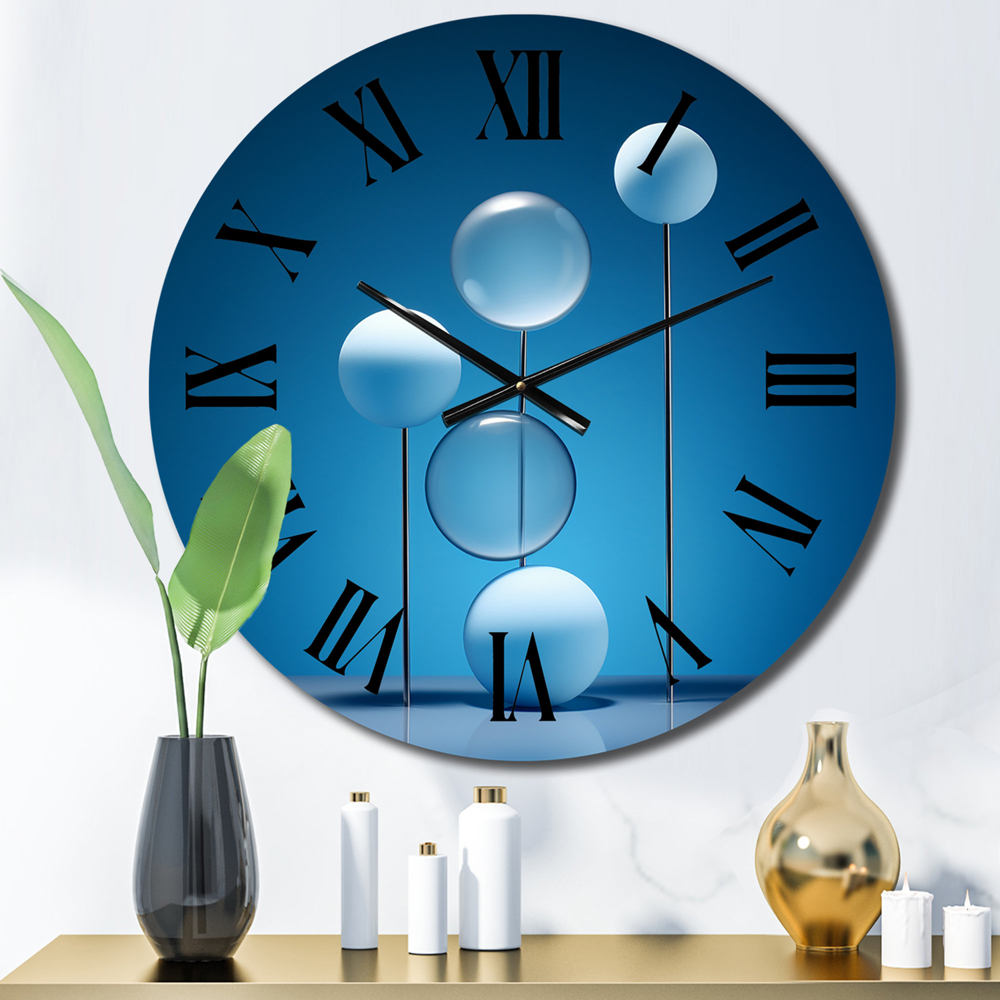 Design Art Serenity Sapphire Circular Spheres III Wall Clock | Wayfair
