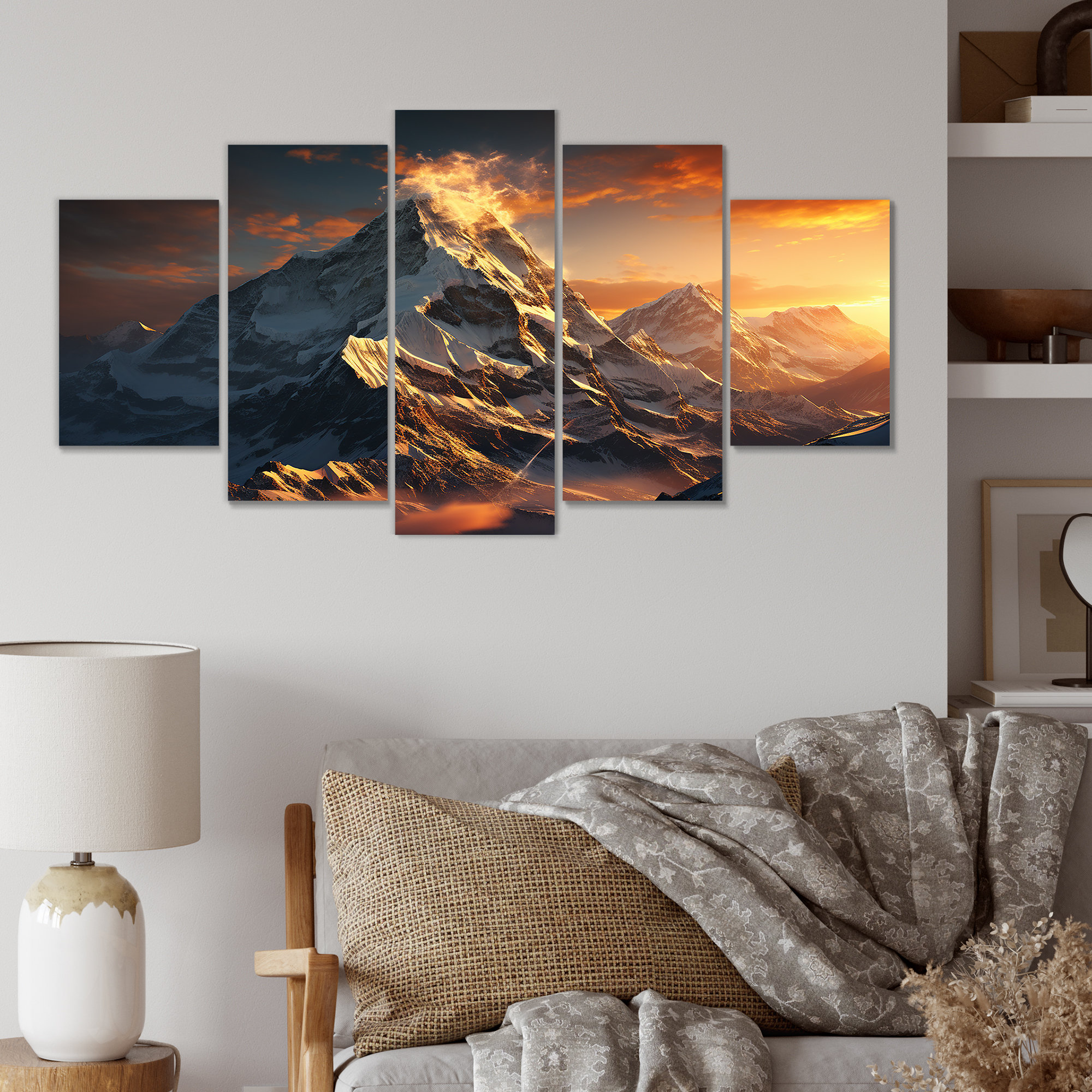 Union Rustic Yellow Snowy Mountains Sunset Everest Summit I - Mountains ...