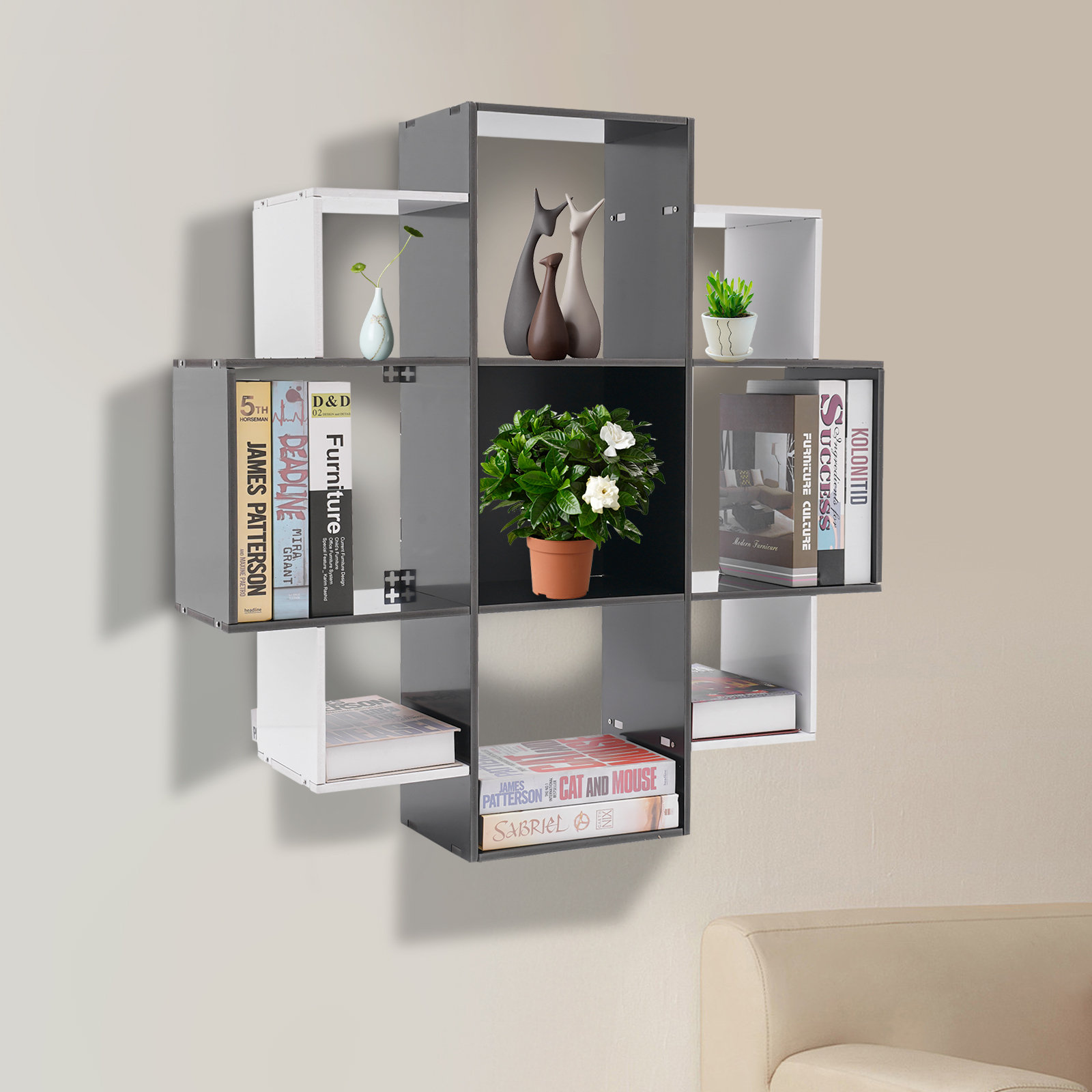 Ebern Designs Khune 35.43" H x 35.43" W Plastic Floating Bookcase | Wayfair