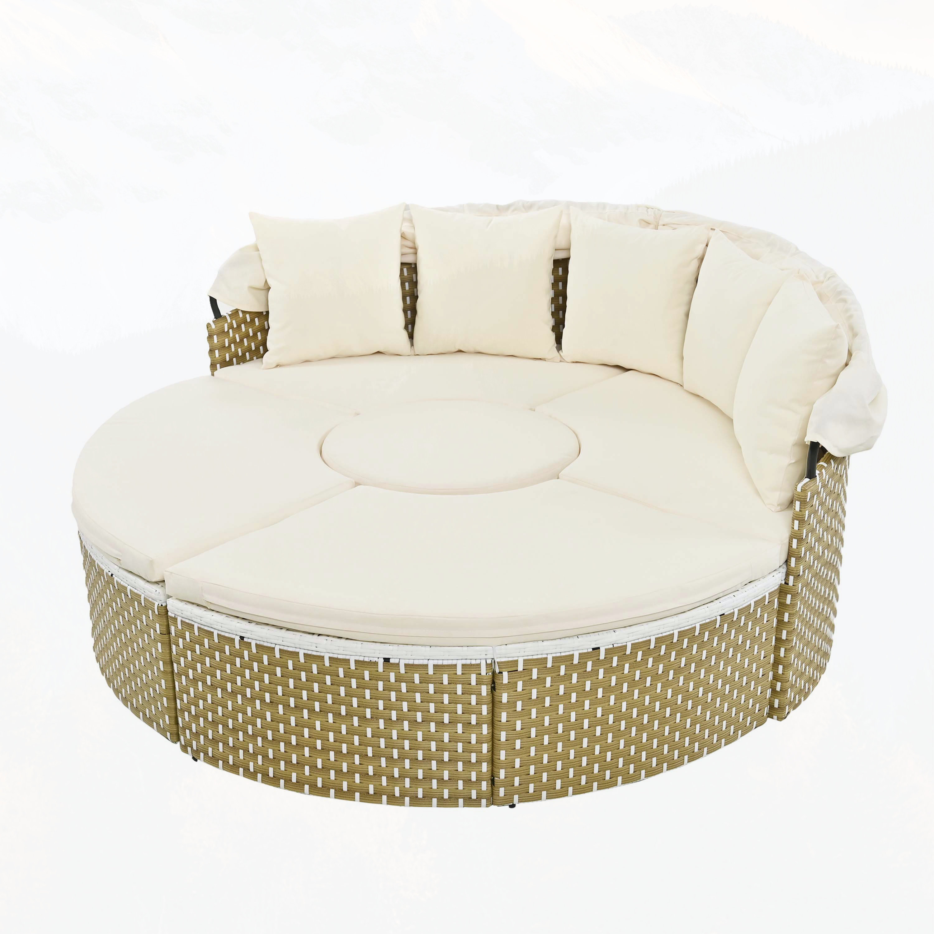 Latitude Run® Patio Furniture Round Outdoor Sectional Sofa Set Rattan ...