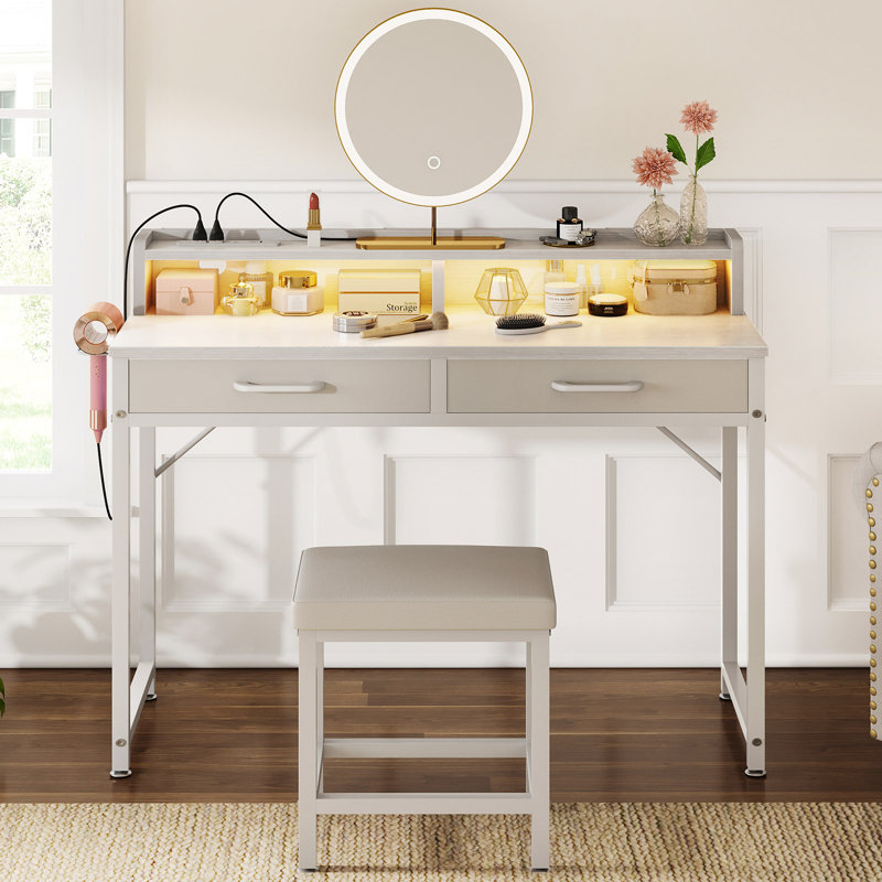 Mercer41 Indio Makeup Vanity Desk with Stool,Dressing Table with ...