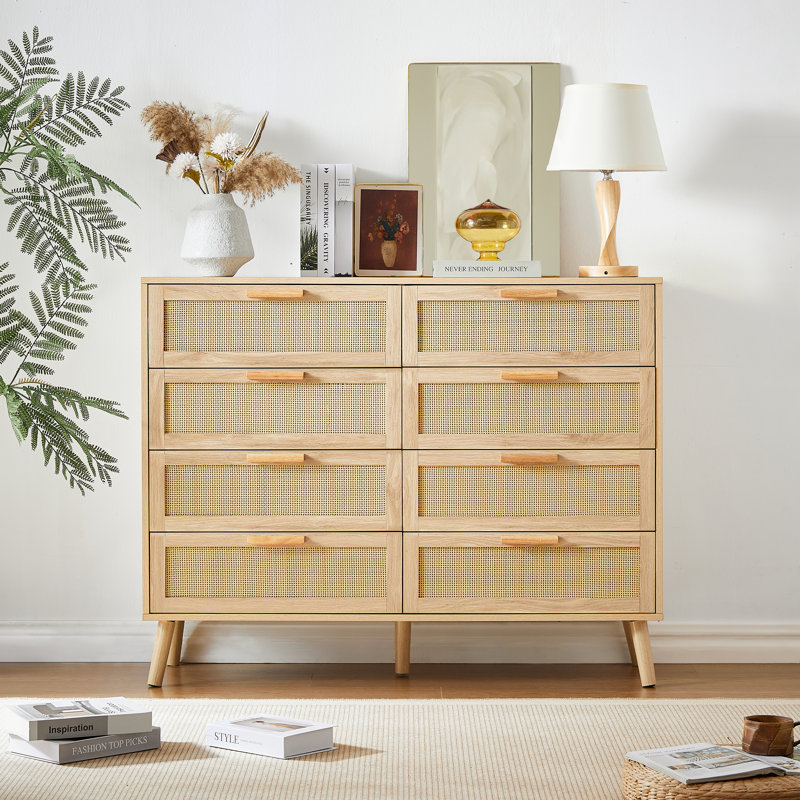 Bay Isle Home™ 8-Drawer Double Dresser with Rattan Drawers | Wayfair