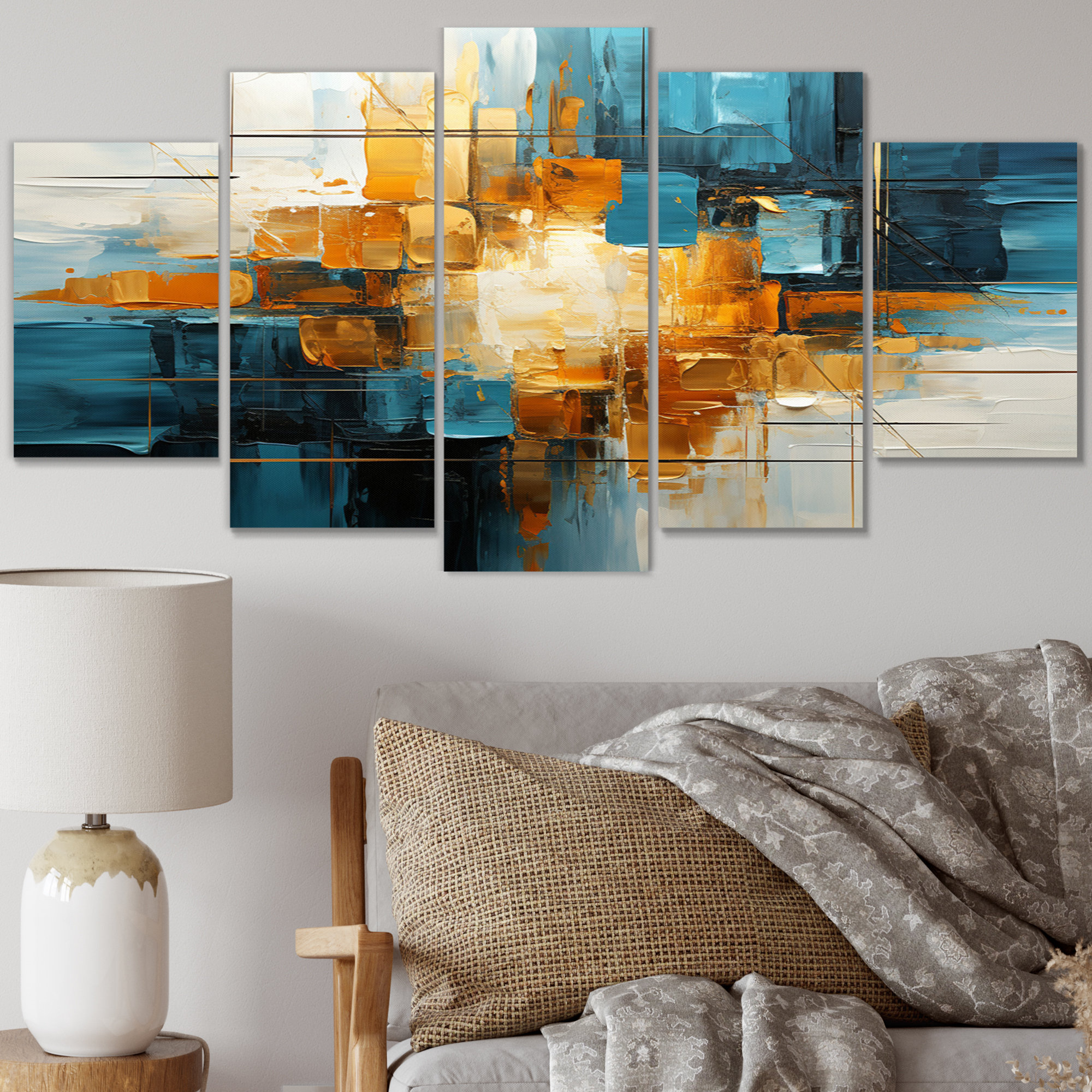 Wrought Studio Gold Teal Abstract Fractal Collage Reflections II ...
