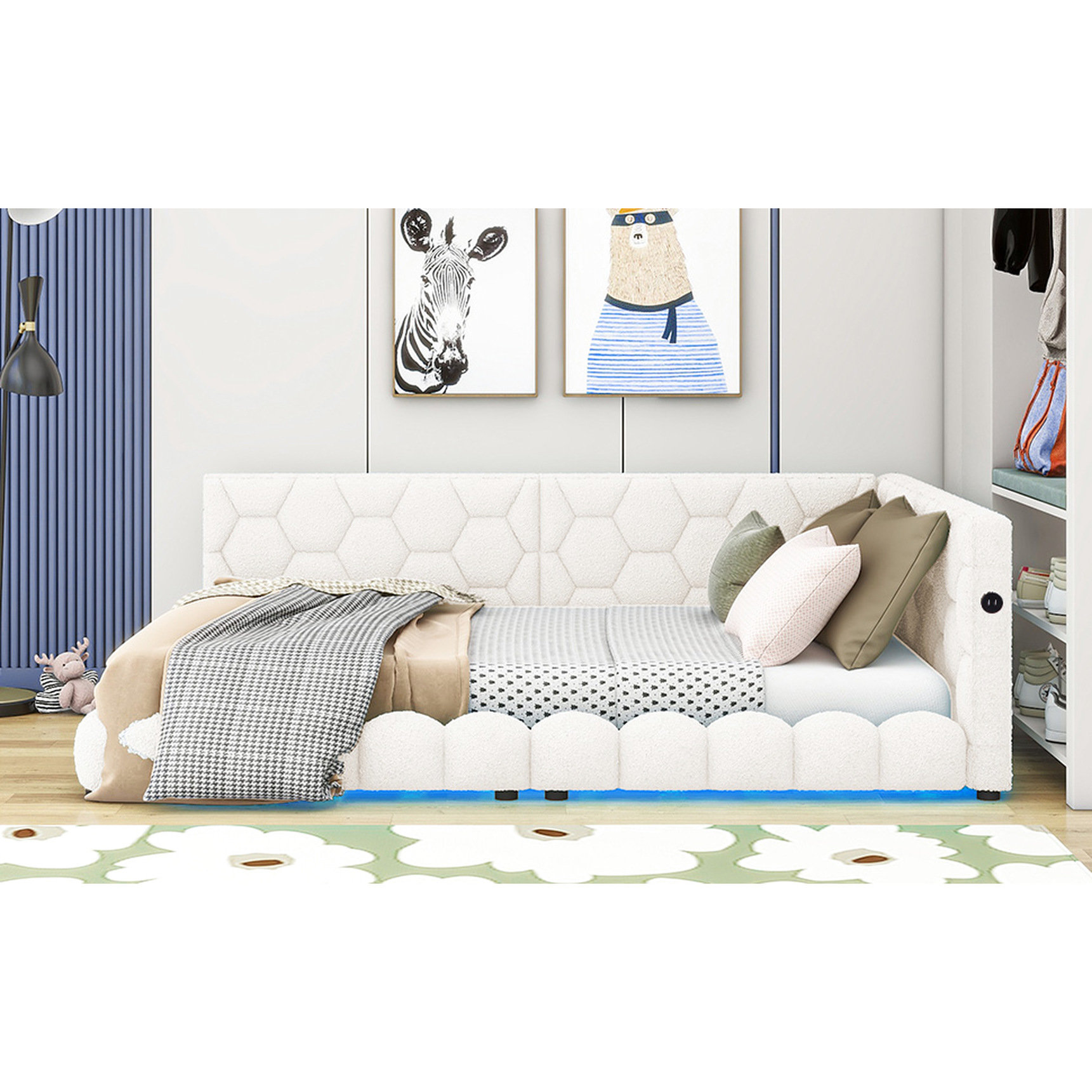 Mercer41 Upholstered Full Size Bed And Led - Solid Wood Build, No Box ...