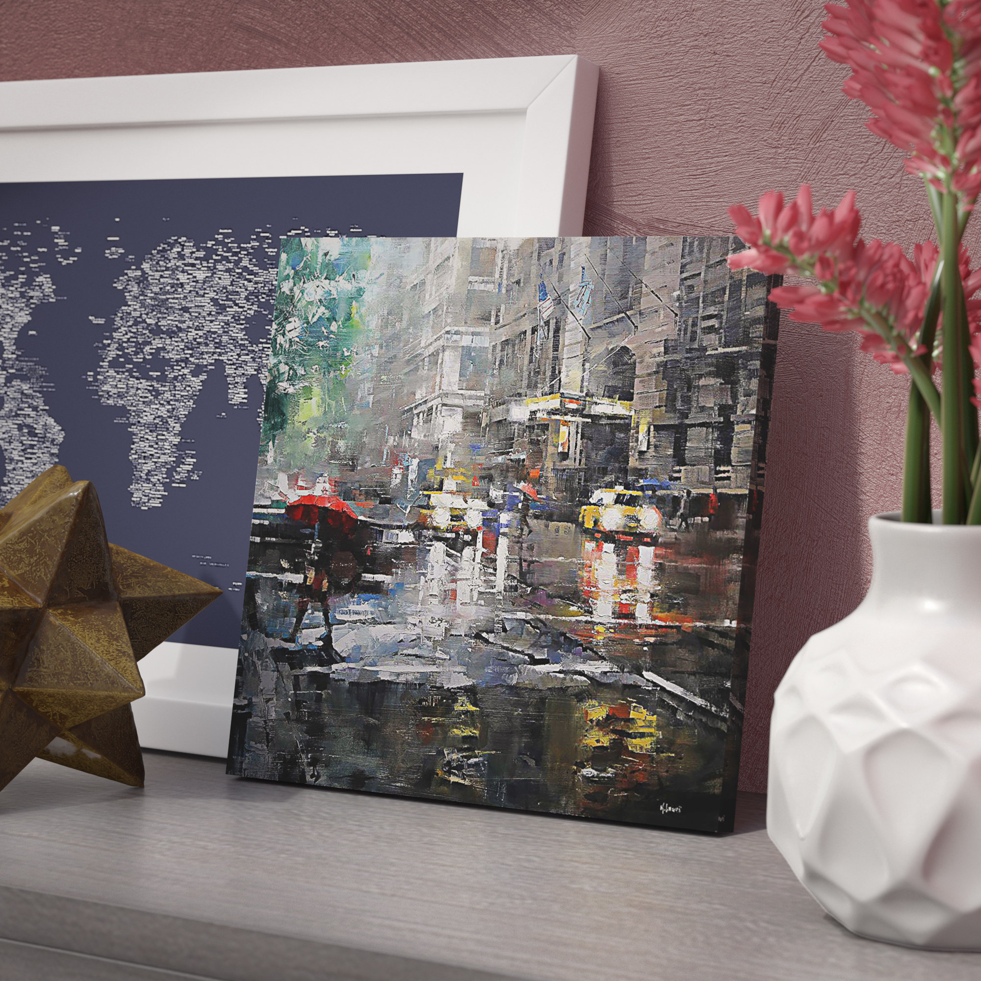 East Urban Home Manhattan Red Umbrella by Mark Lague - Wrapped Canvas ...