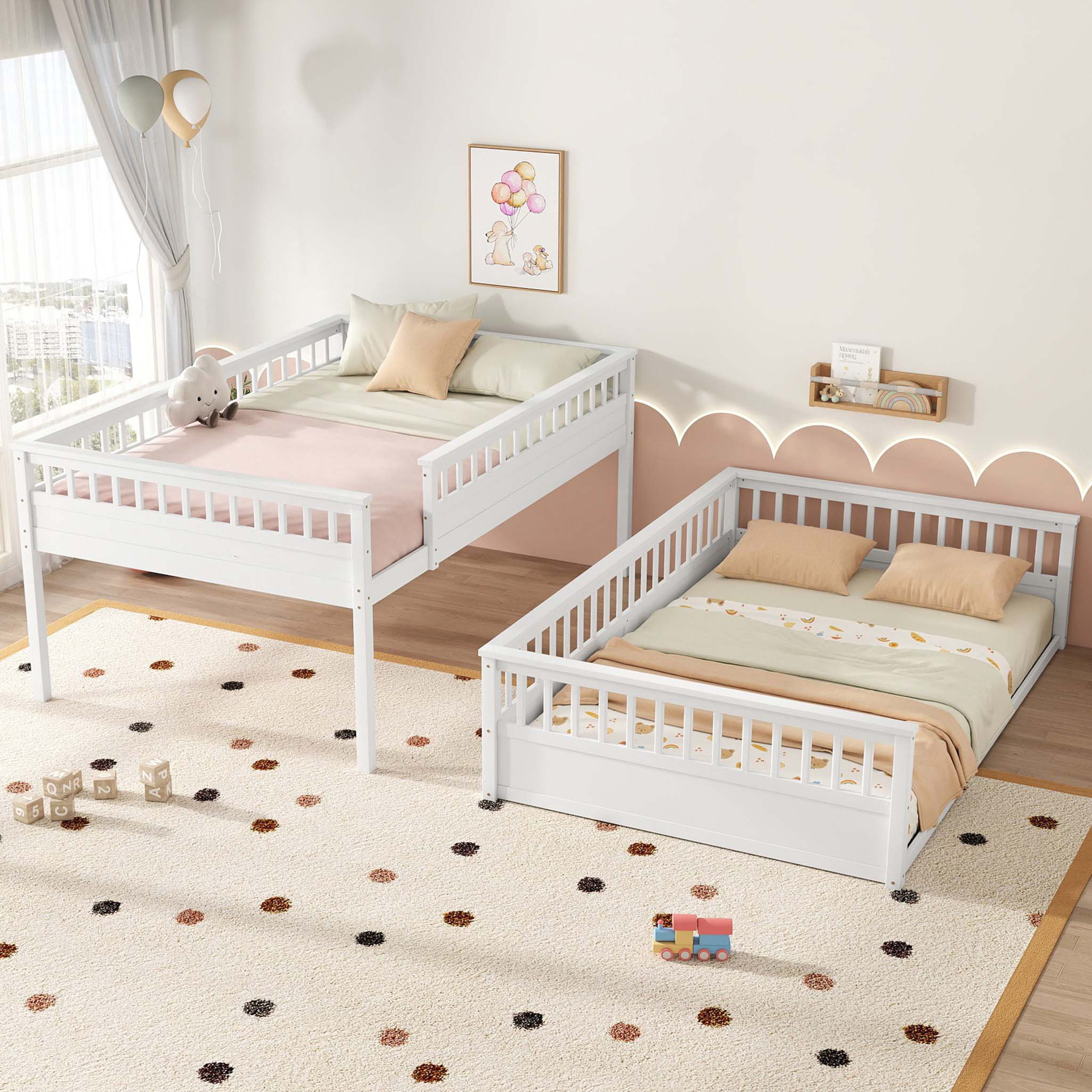 Latitude Run® Sturdy Queen over Queen Bunk Bed with Ladder and ...