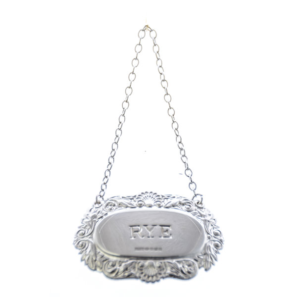 Corbell Silver Company Decanter Label-Rye, Fancy Shell and Scroll ...