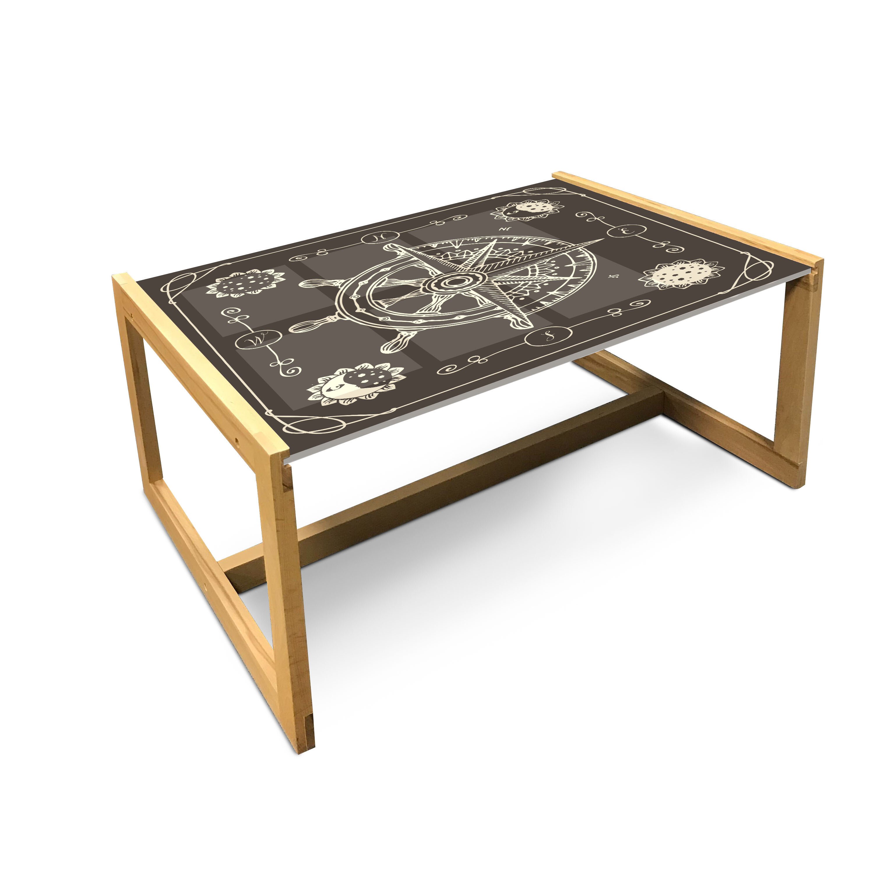 East Urban Home Nautical Coffee Table, Maritime Inspired Design Compass ...
