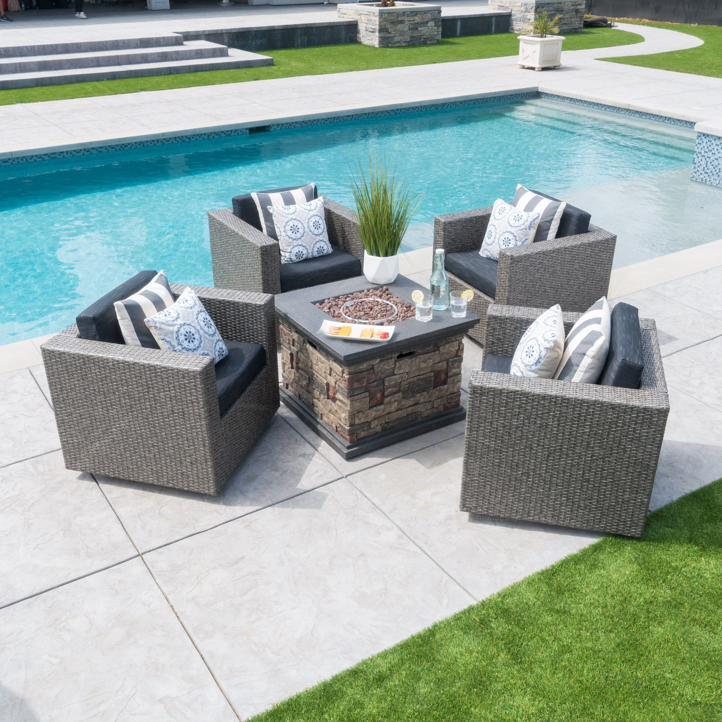 Christopher Knight Home Furst 5 Piece Seating Group with Cushions | Wayfair
