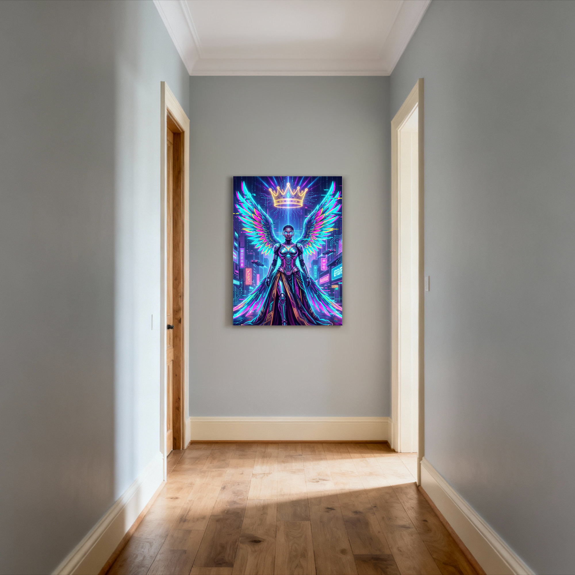 Mercer41 Neon Cyber Queen With Wings And Crown Canvas Wrapped Wall Art ...
