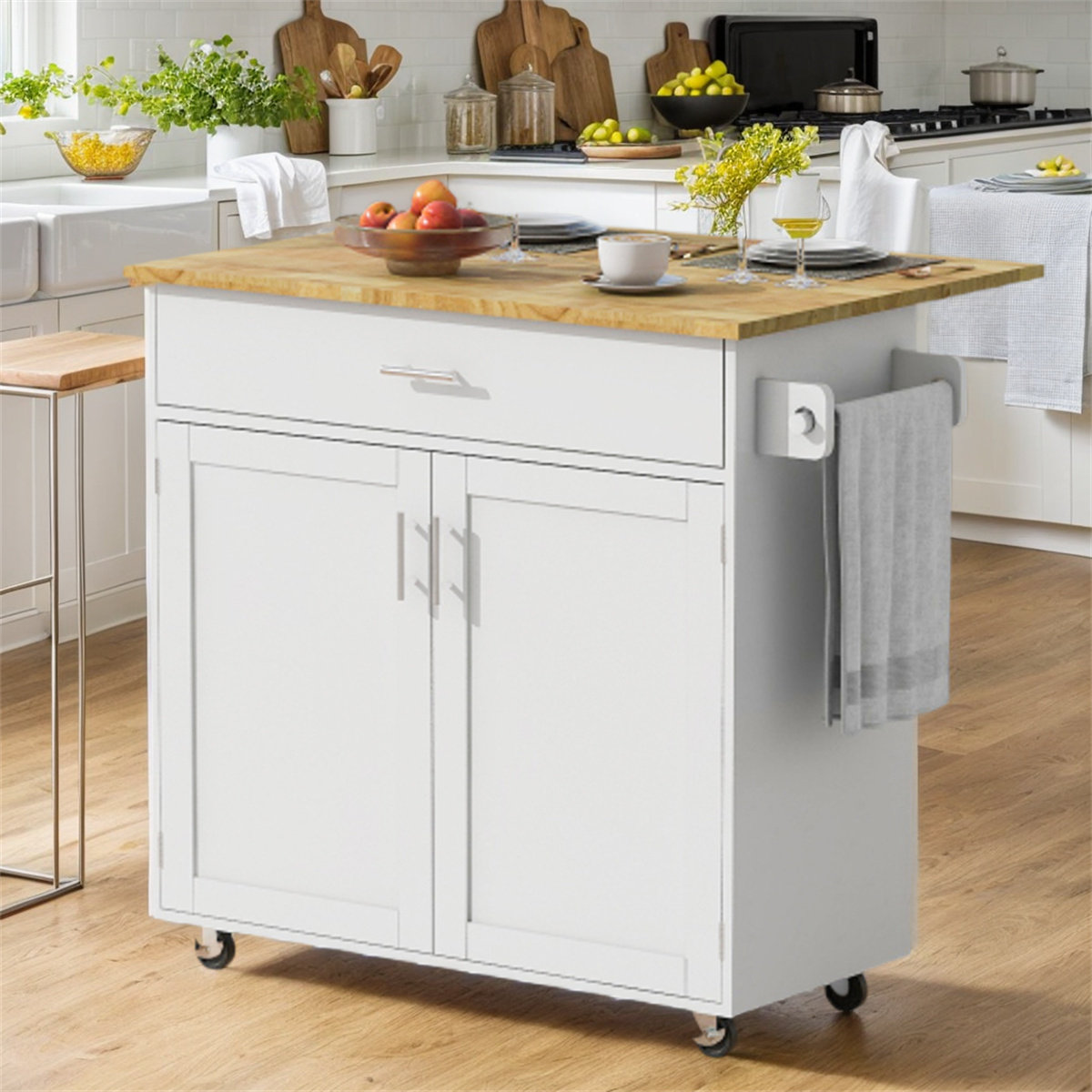 Lark Manor Rolling Kitchen Island Table Cart With 3 Drawers And Large ...