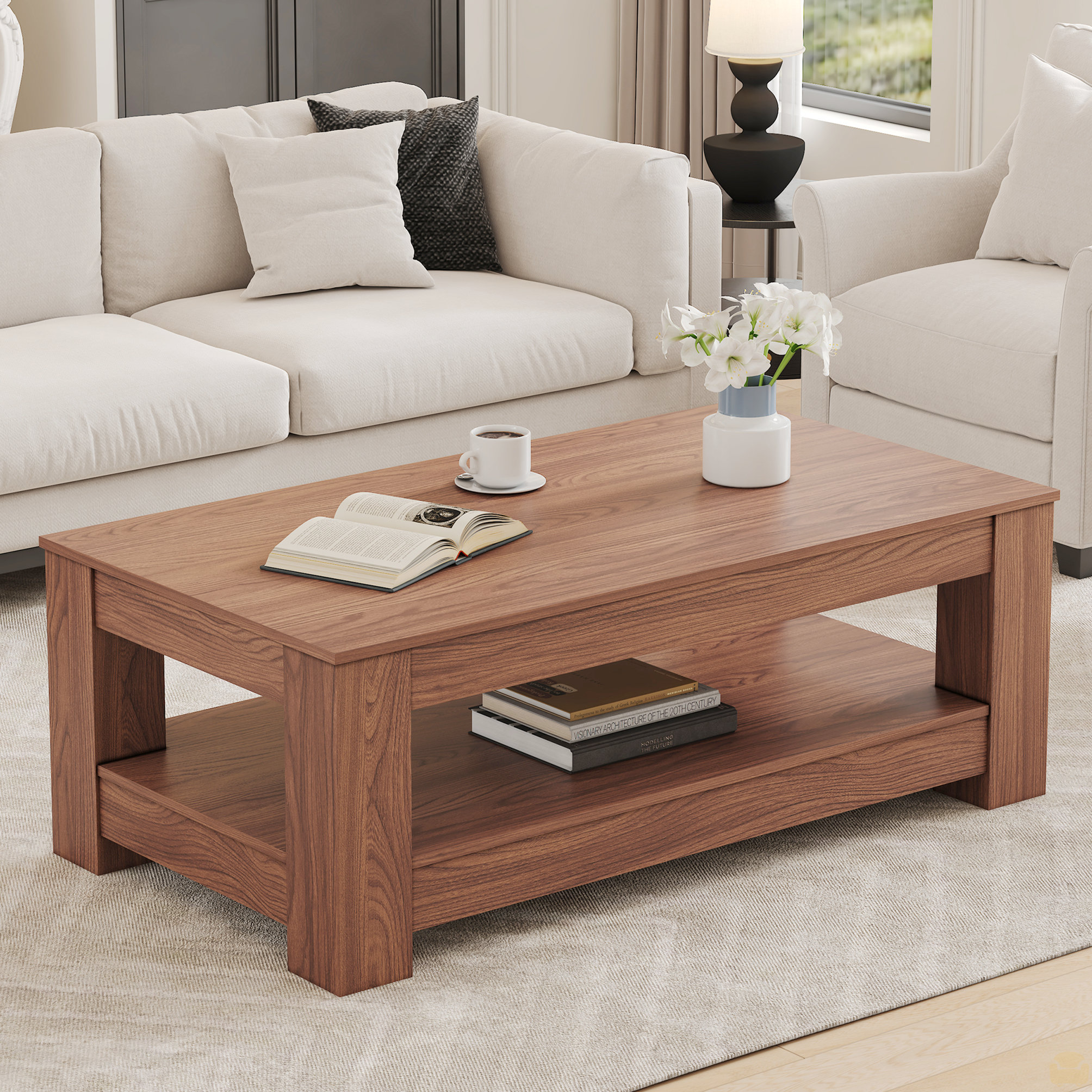 George Oliver Walnut Coffee Table. Double Layered Coffee Table | Wayfair