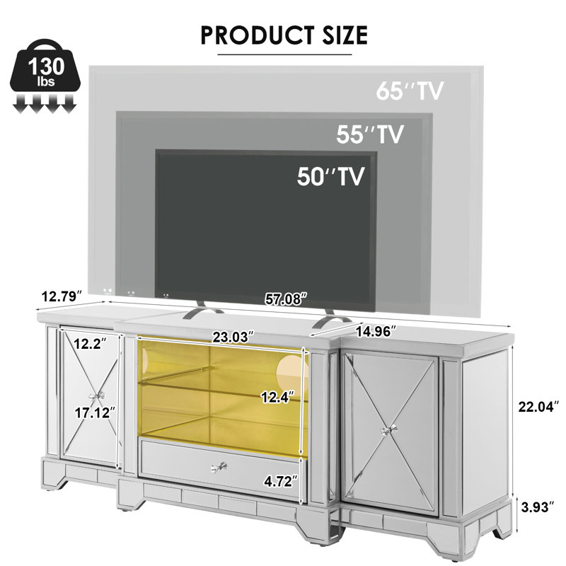 Ivy Bronx 8 Colors Led Light Mirrored Tv Stands With Drawers & Storage ...