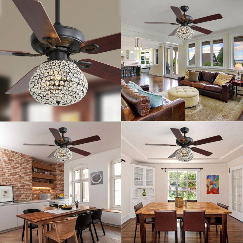 House of Hampton® Kalan 5 - Blade Chandelier Ceiling Fan with Remote ...